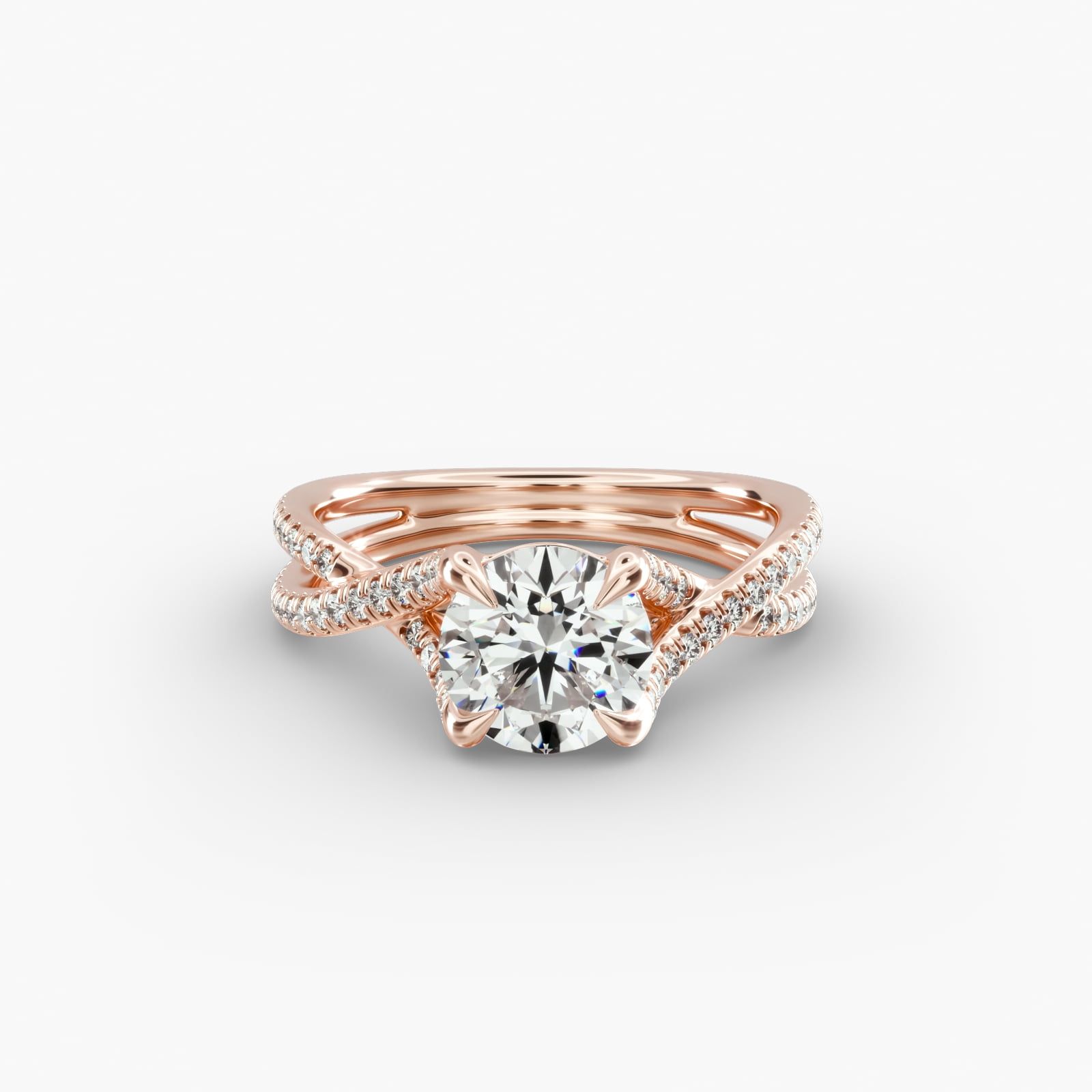 14K Rose Gold Twin Pavé Cross Over Diamond Engagement Ring-17089r14