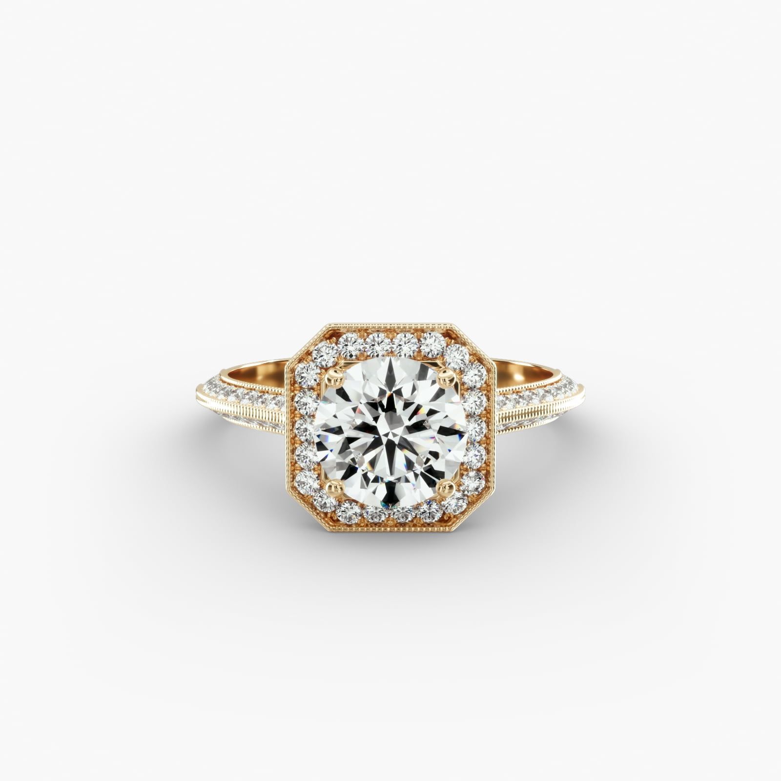 18K Yellow Gold Octagon Halo Diamond Engagement Ring-17092y