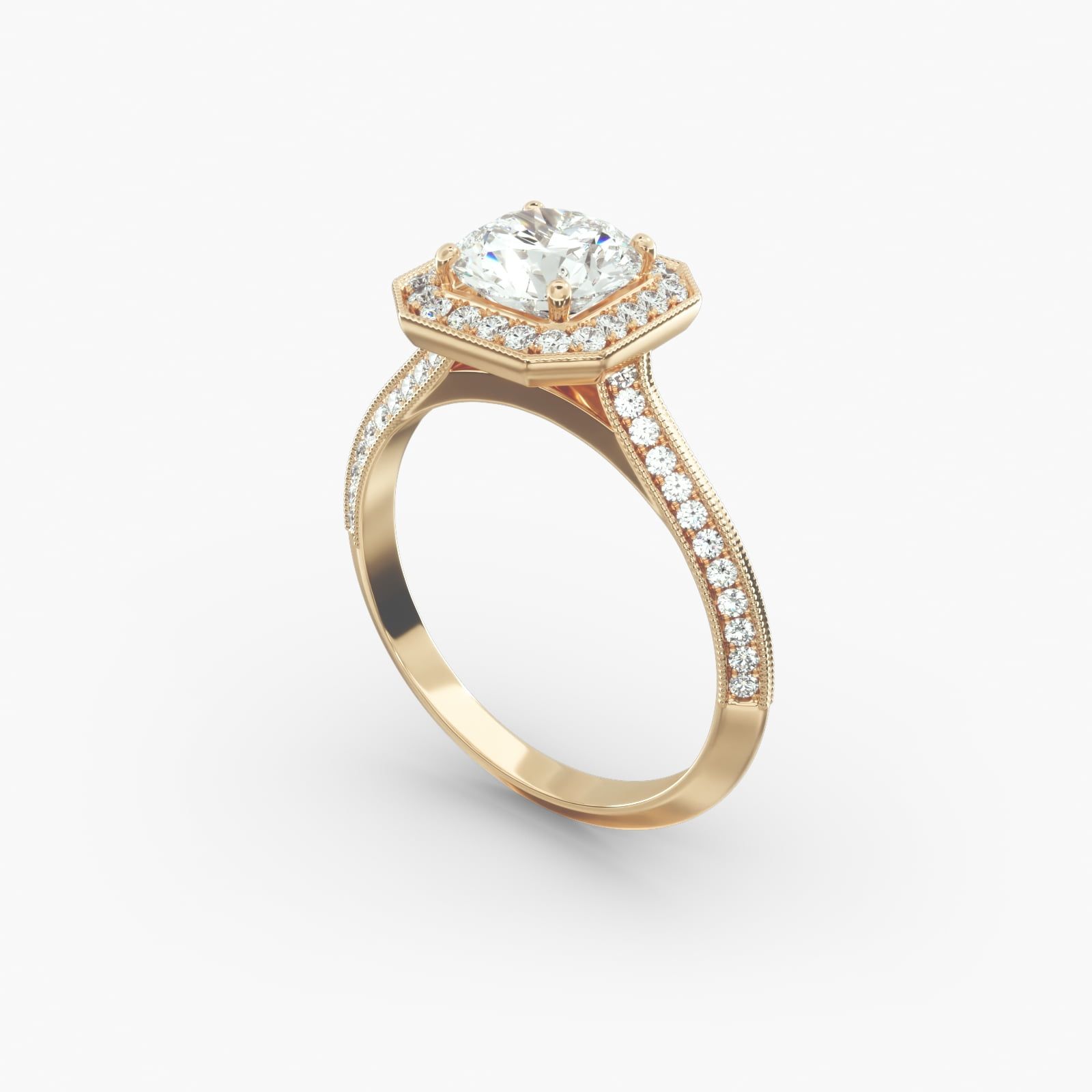 18K Yellow Gold Octagon Halo Diamond Engagement Ring-17092y