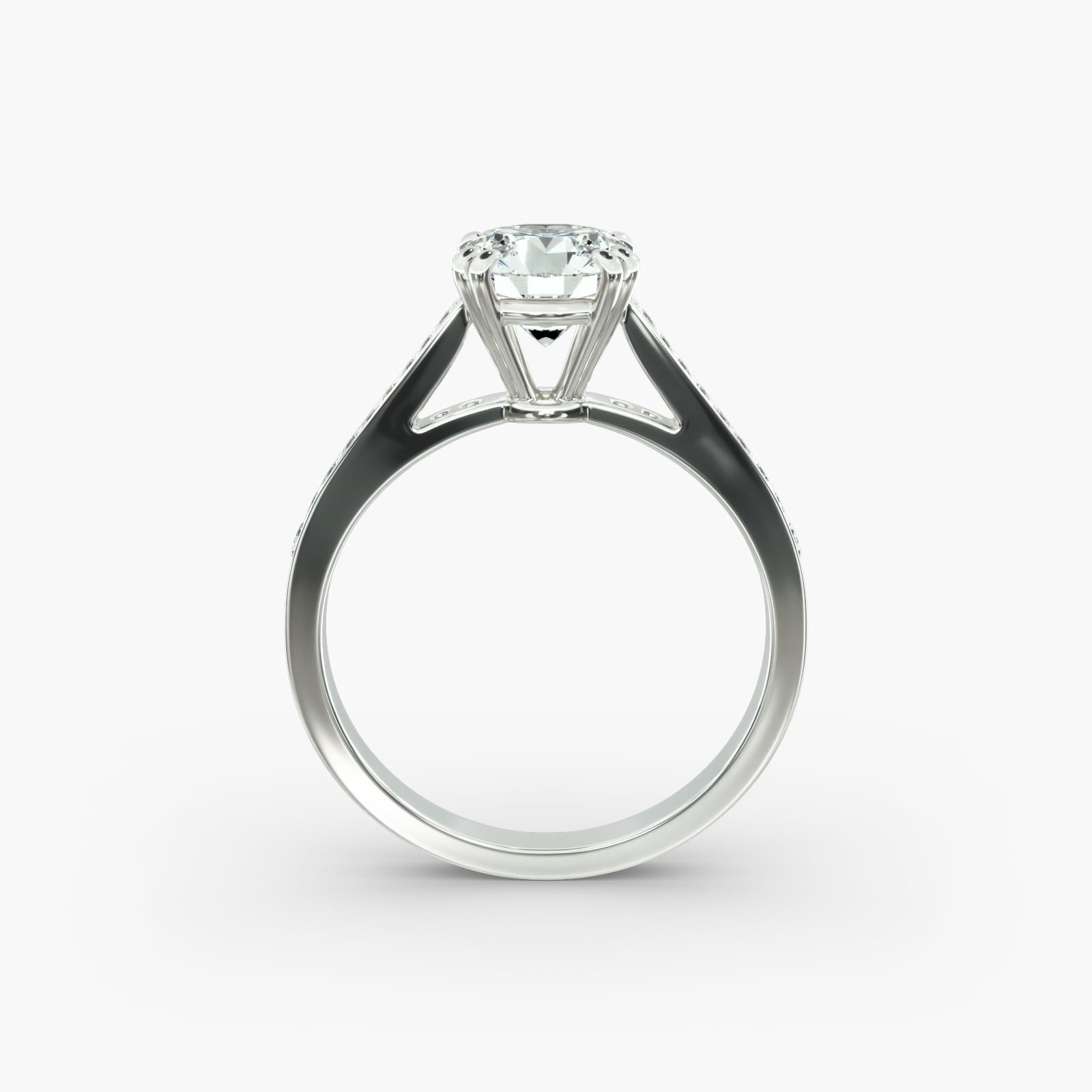 14K White Gold Double Claw Prong Pavé Set Diamond Engagement Ring-17128w14