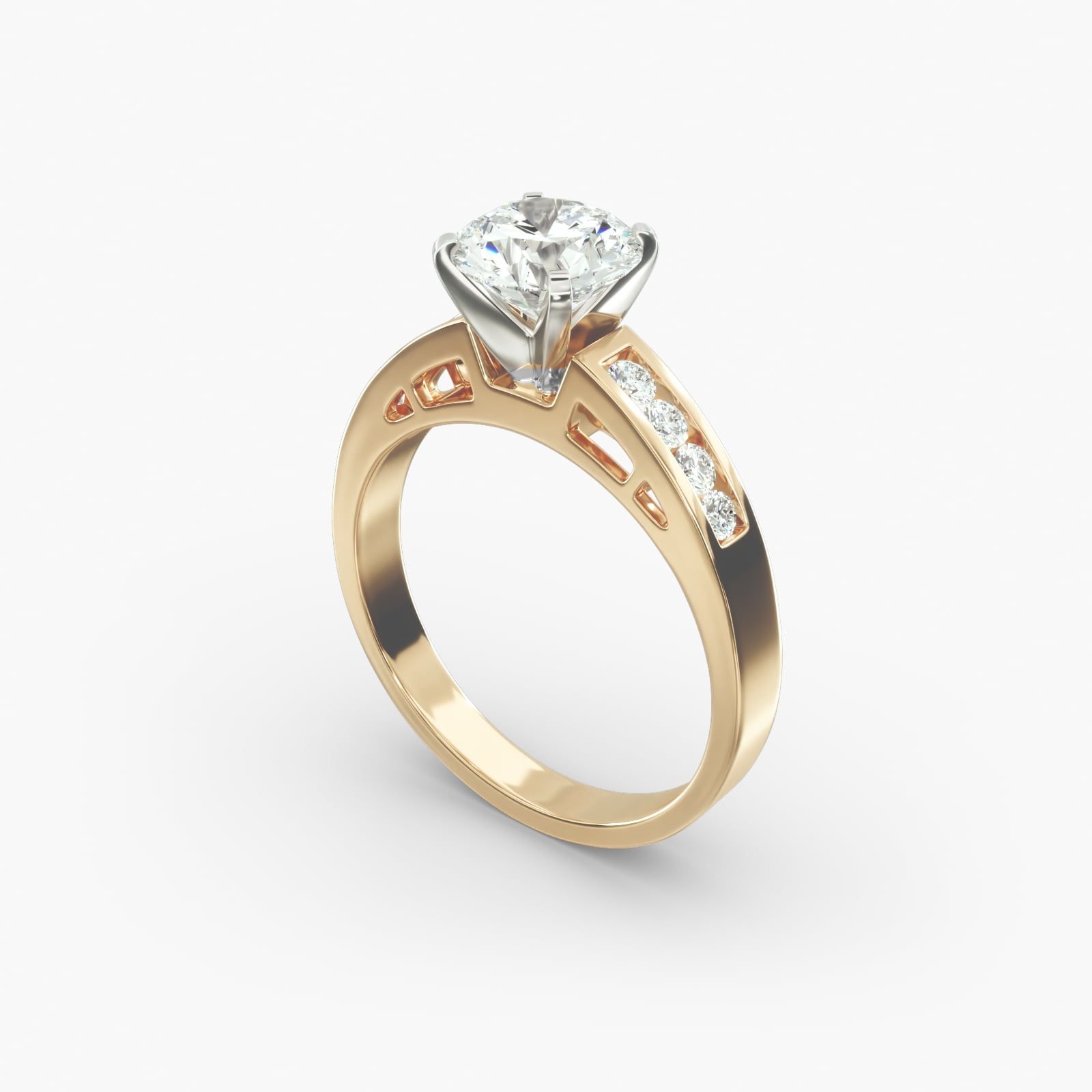 14K Yellow Gold Channel Set Diamond Engagement Ring-17151y14