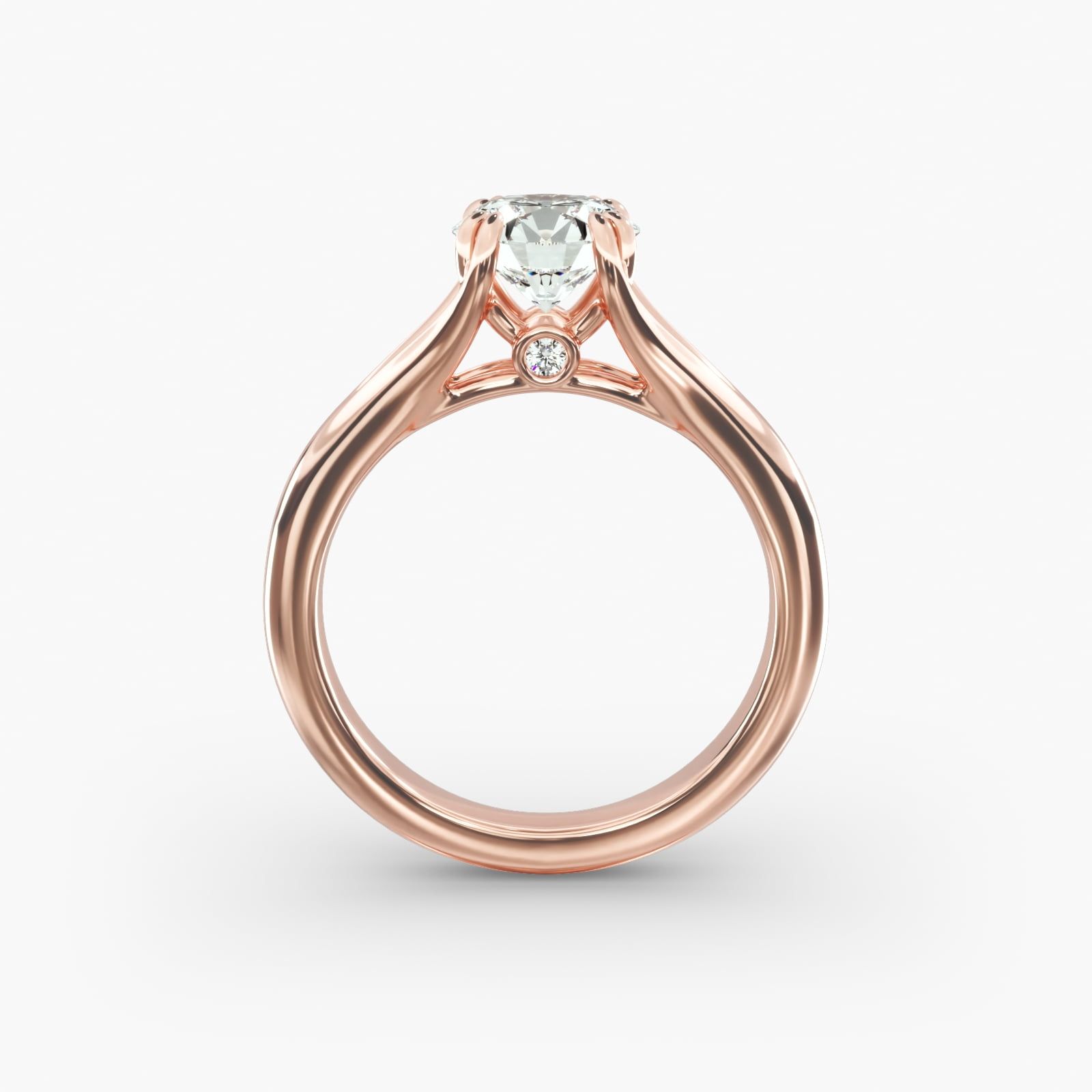 14K Rose Gold Split Shank Double Claw Solitaire Engagement Ring-17334r14