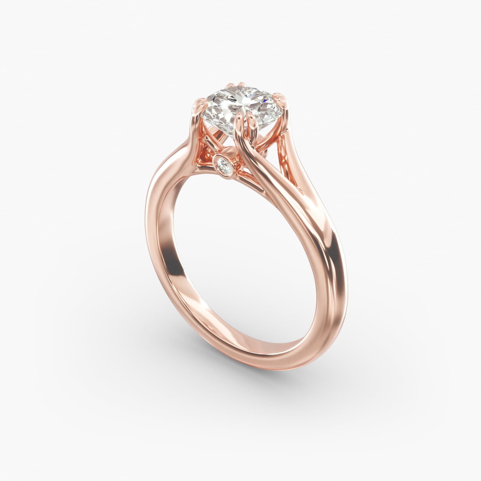 14K Rose Gold Split Shank Double Claw Solitaire Engagement Ring-17334r14
