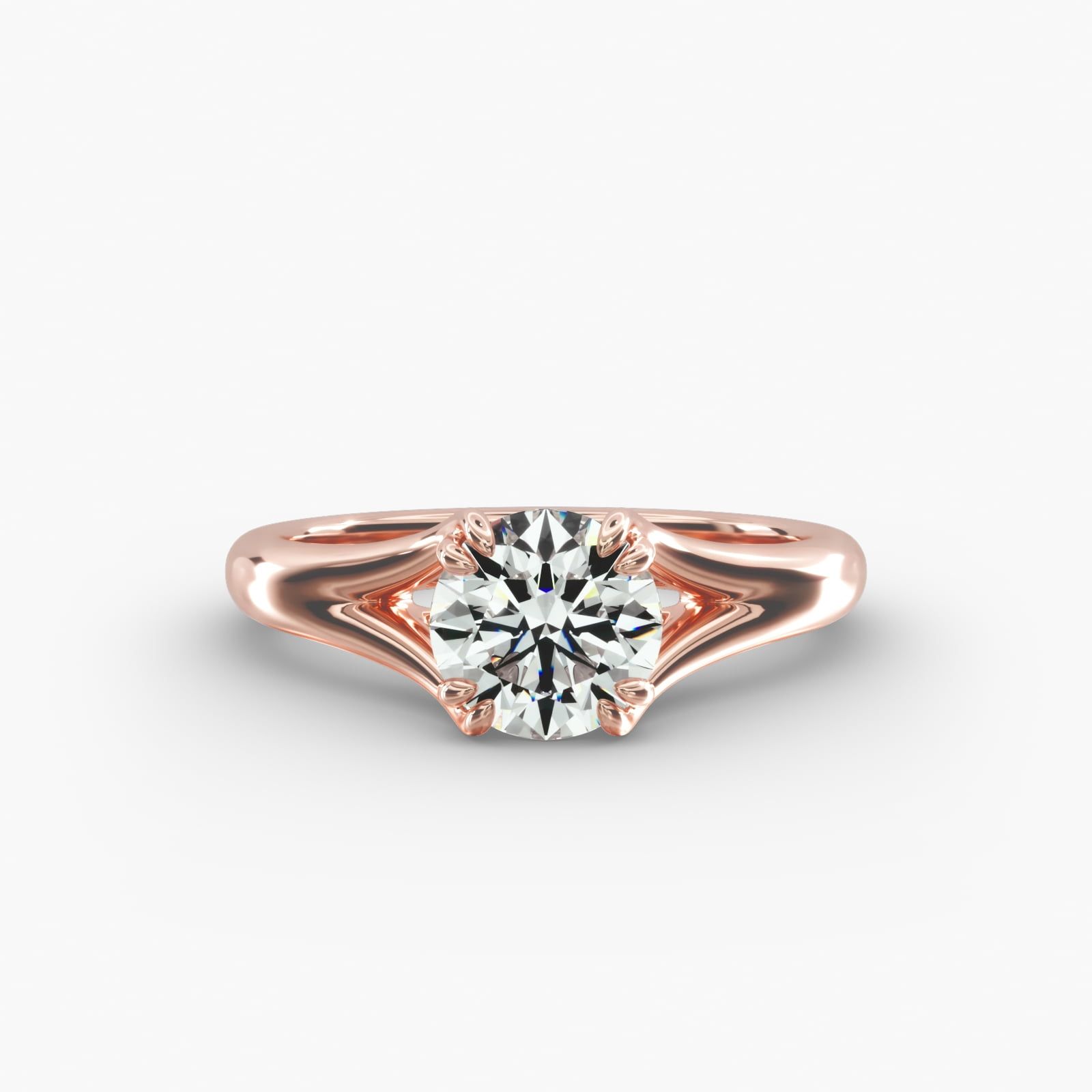 14K Rose Gold Split Shank Double Claw Solitaire Engagement Ring-17334r14