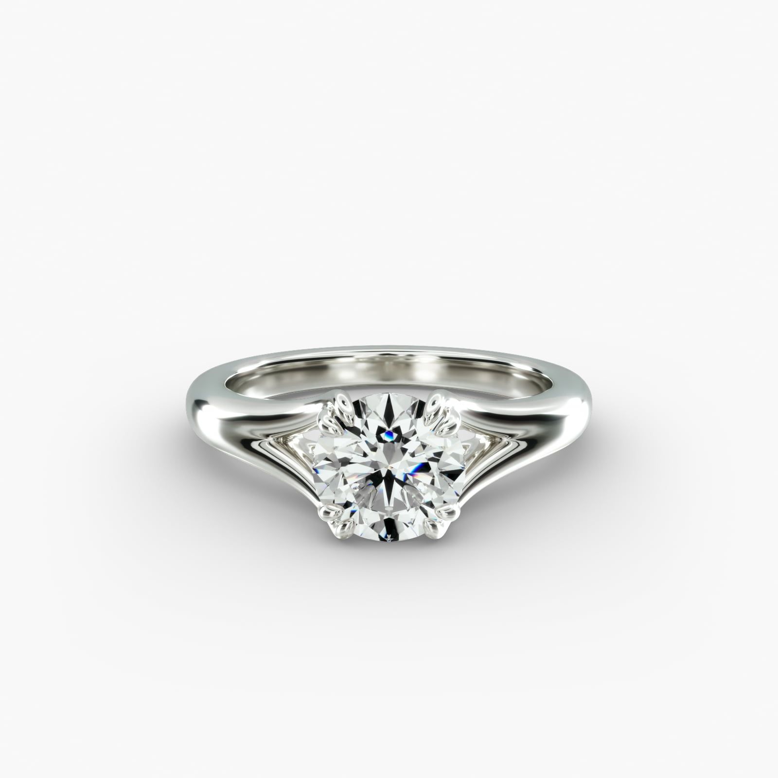 Split Shank Double Claw Solitaire Engagement Ring in 14K White Gold 2.00mm Width Band Setting Price