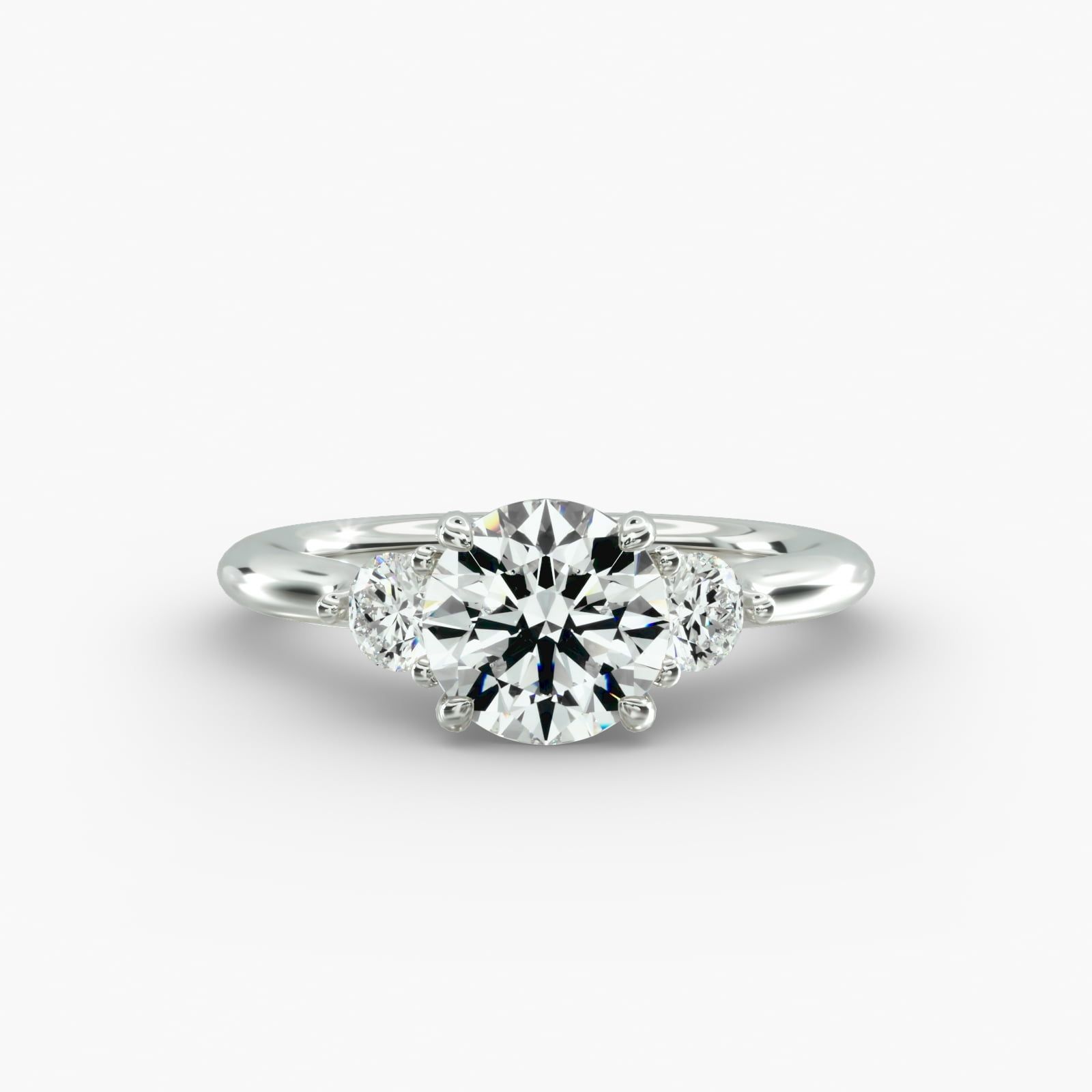 14K White Gold Classic Round Shape Three Stone Engagement Ring-17346w14
