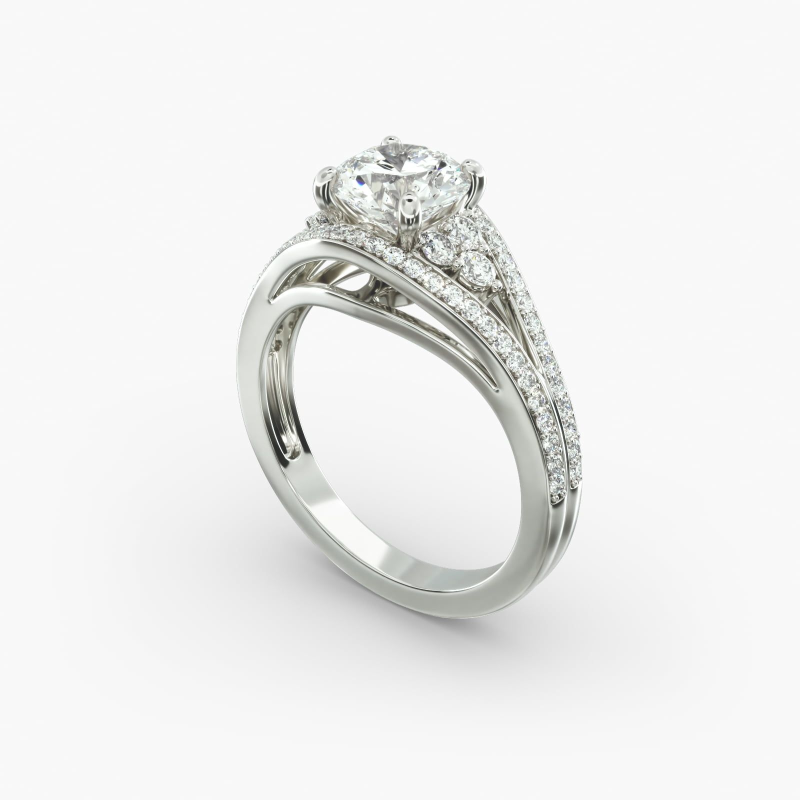14K White Gold Double Pavé Diamond Engagement Ring-17408w14
