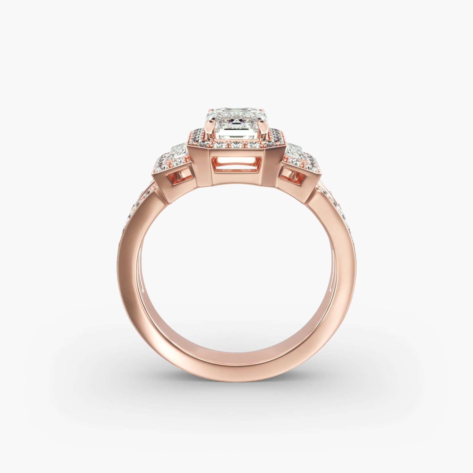 14K Rose Gold Emerald Three Stone Engagement Ring-17452r14