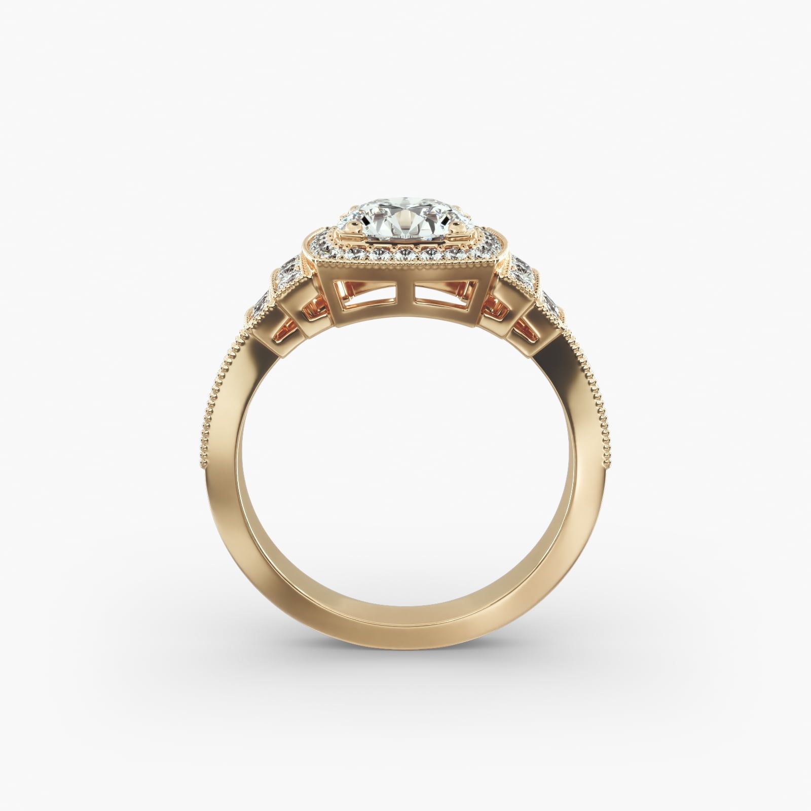 14K Yellow Gold Pavé Step Diamond Engagement Ring-17463y14