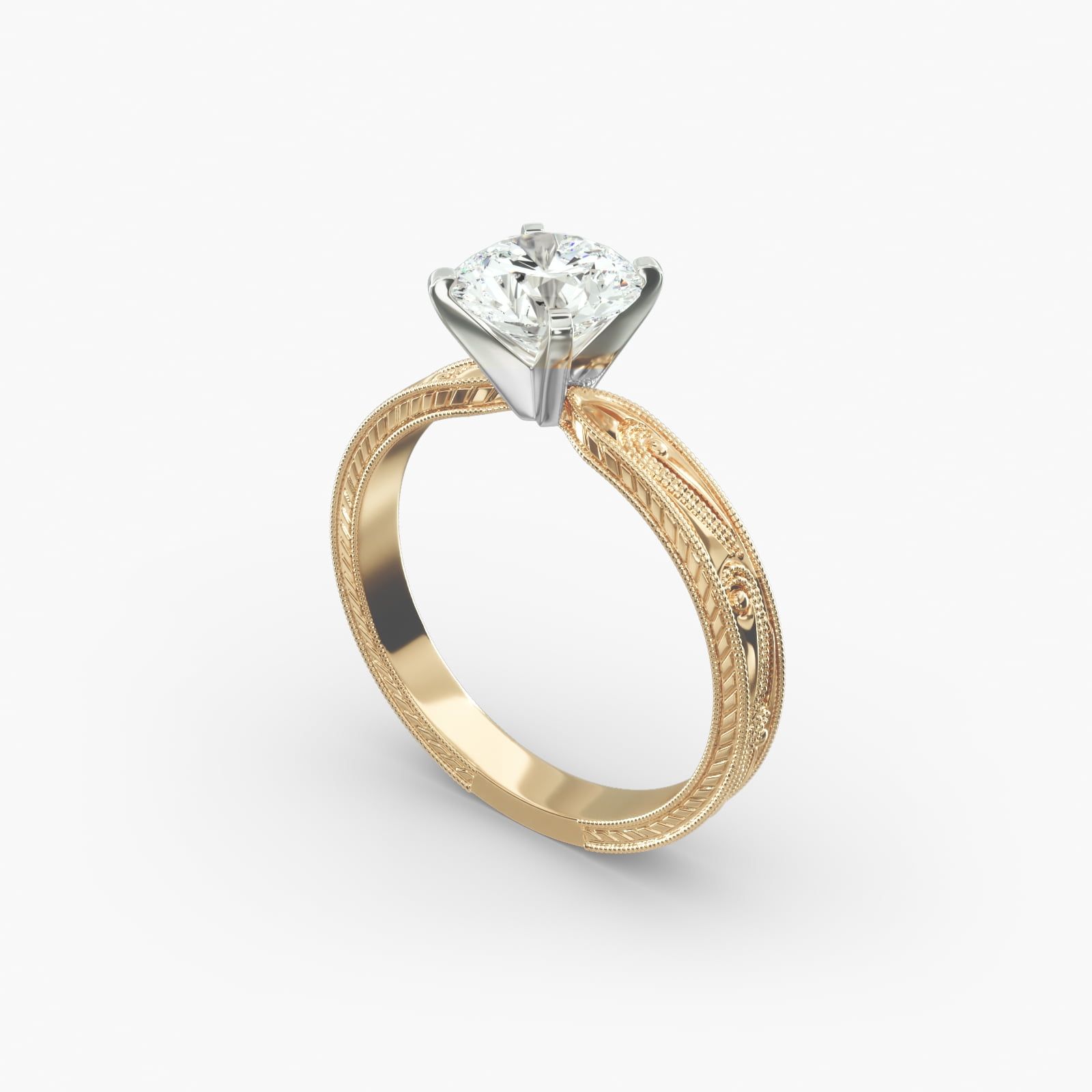 14K Yellow Gold Engraved Solitaire Engagement Ring