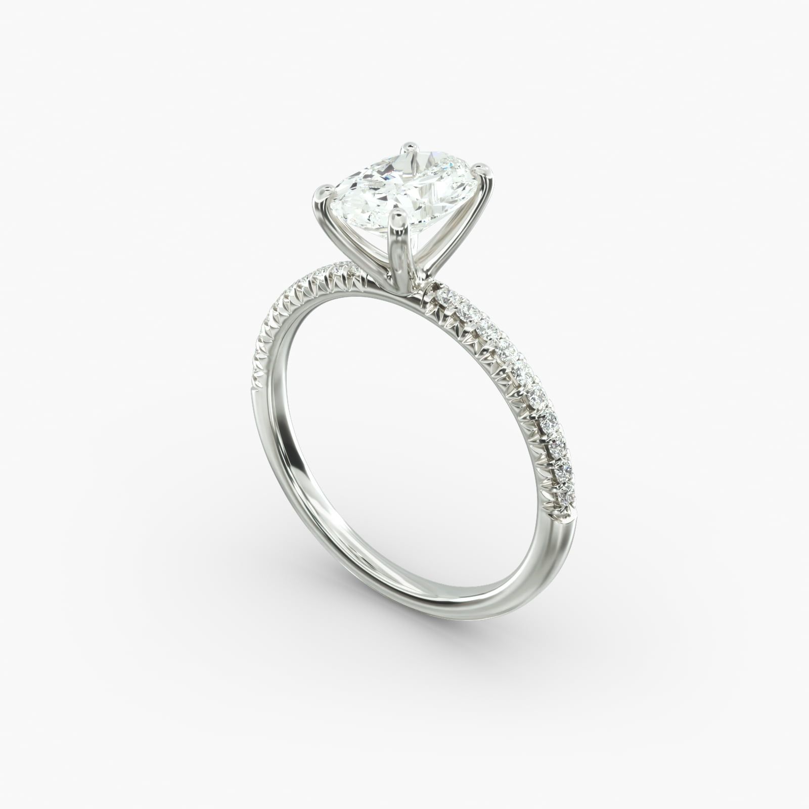 GIA 1.56 Carat F VS2 Oval Cut Diamond Petite Pave Engagement Ring Flush Fit