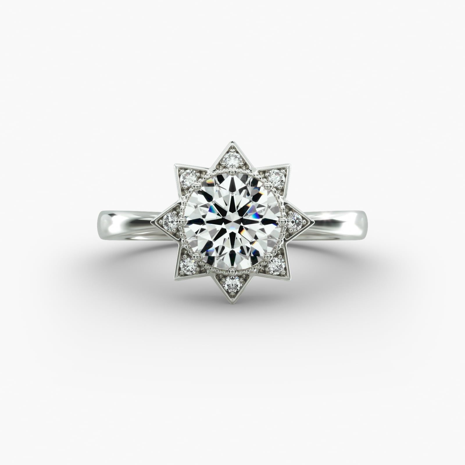 14K White Gold Shining Star Engagement Ring-17682w14