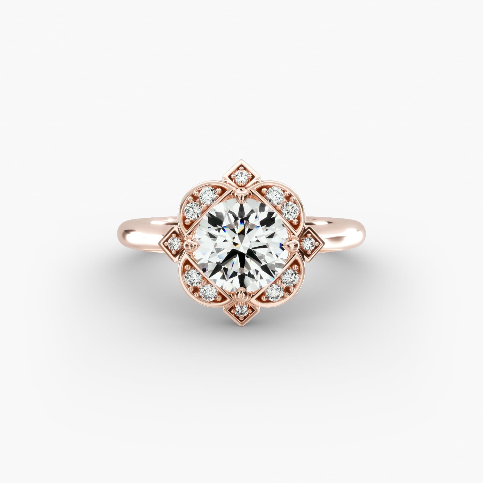Art Deco Floral Halo Engagement Ring in 14K Rose Gold 2.00mm Width Band Setting Price