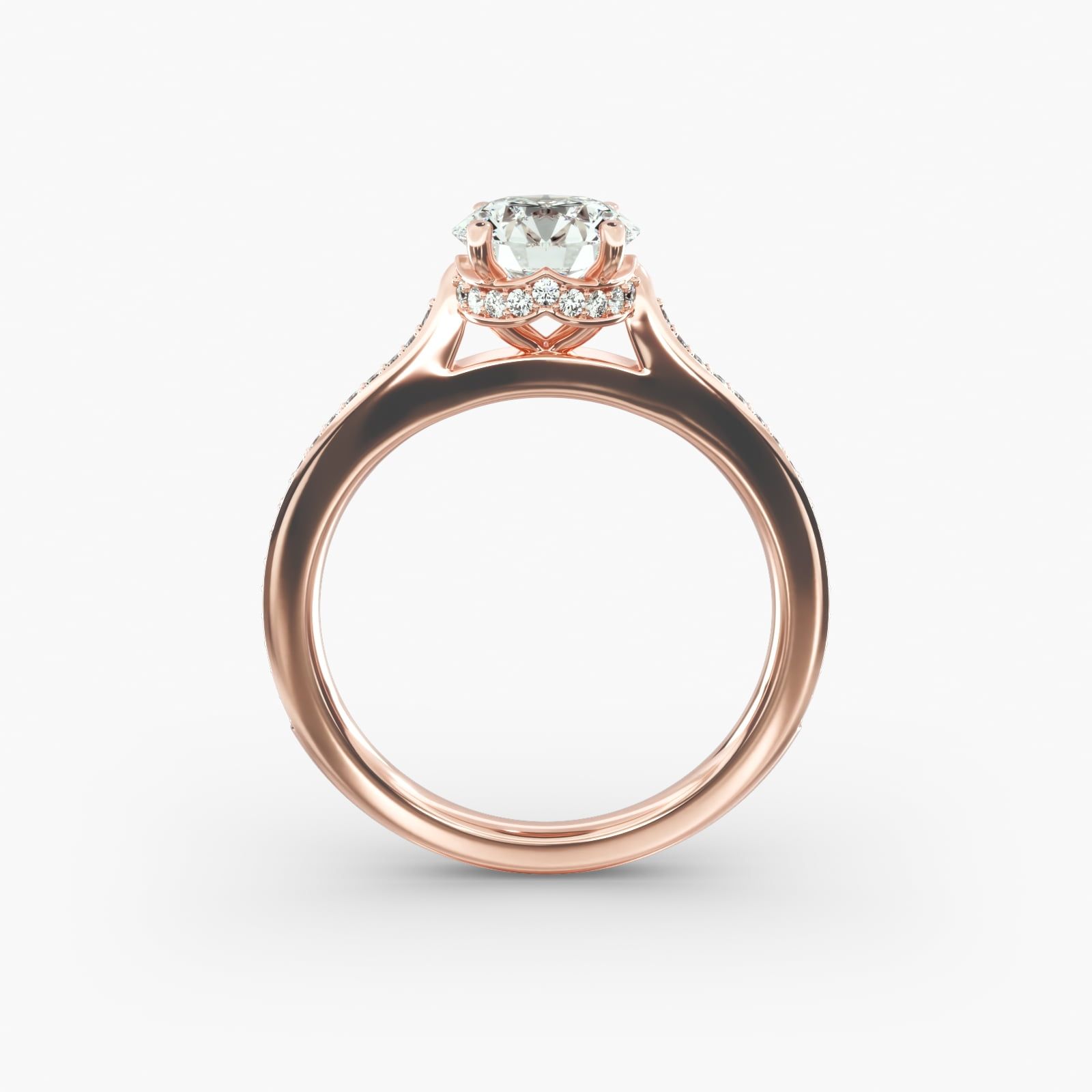 14K Rose Gold Pavé Adorned Cathedral Engagement Ring-17789r14