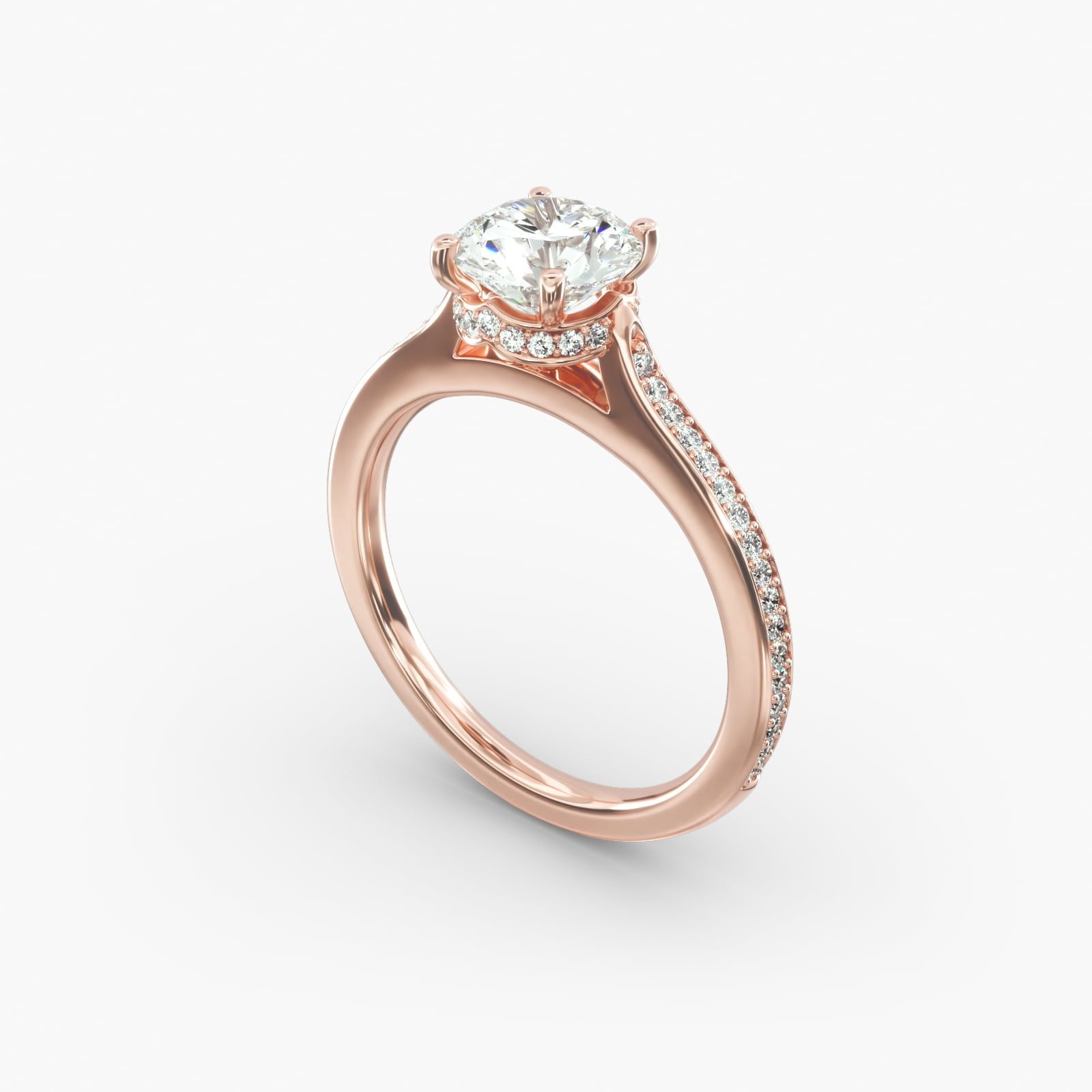 Rose gold cathedral engagement ring store