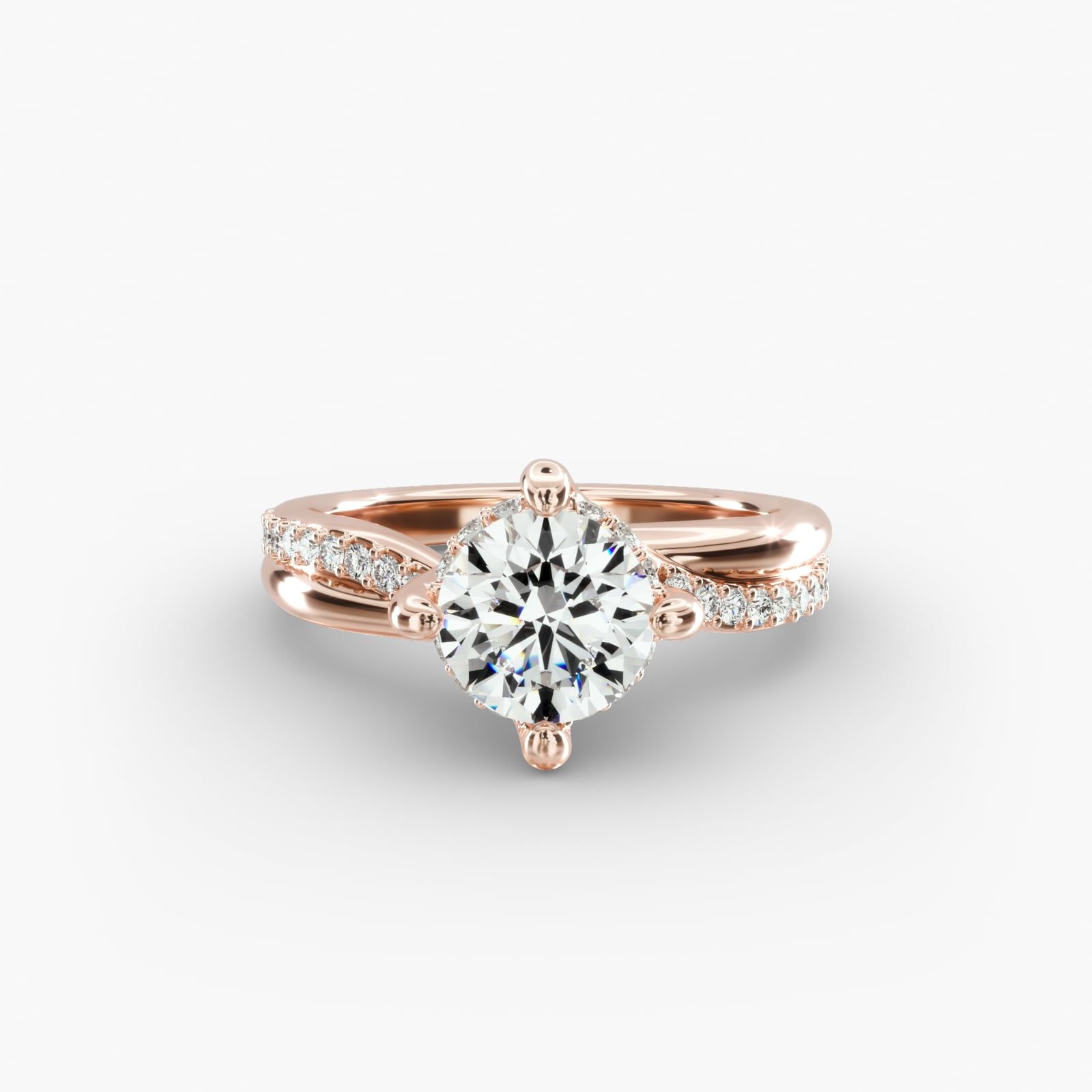 14K Rose Gold Twisted Pavé Kite-Set Engagement Ring-17833r14