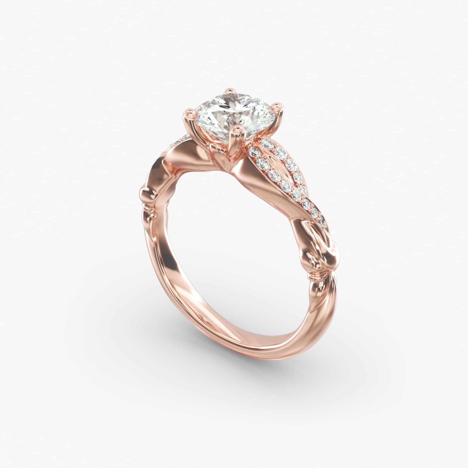 14K Rose Gold Pavé Crossover Engagement Ring-17934r14