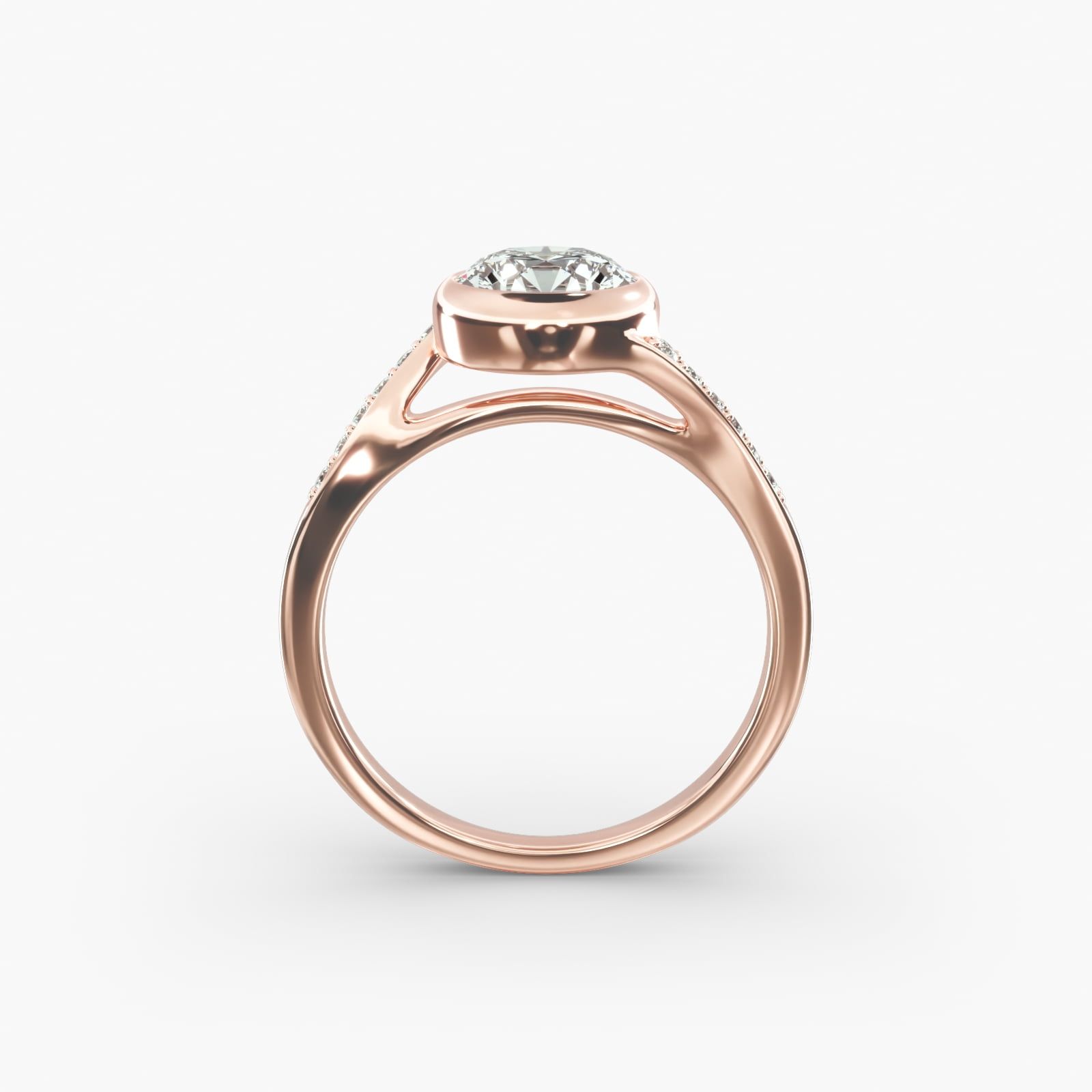 14K Rose Gold Pavé Bypass Bezel Set Diamond Engagement Ring-17964r14