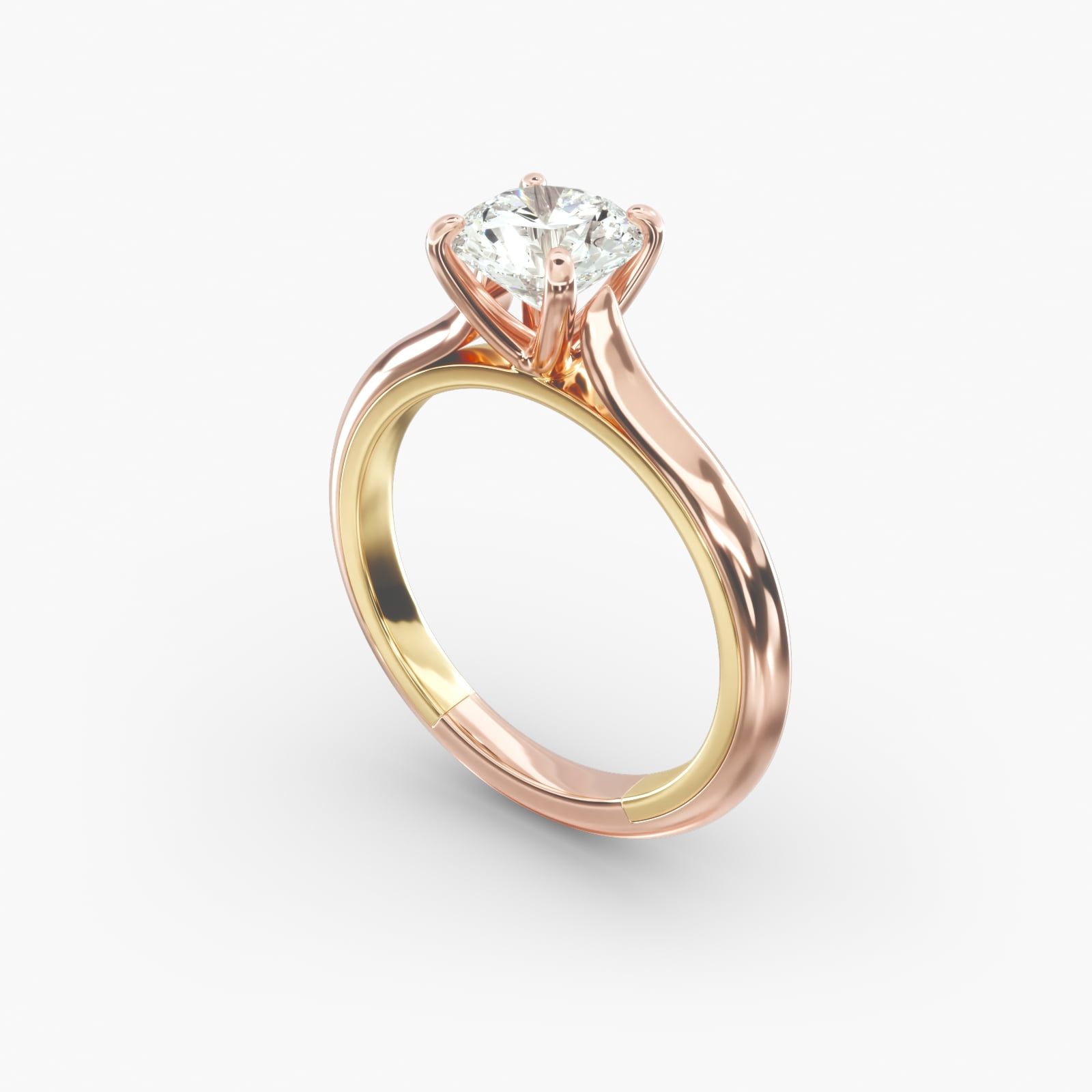 14K Gold Two Tone 2.0mm Comfort Fit Cathedral Solitaire Engagement Ring 18003r14