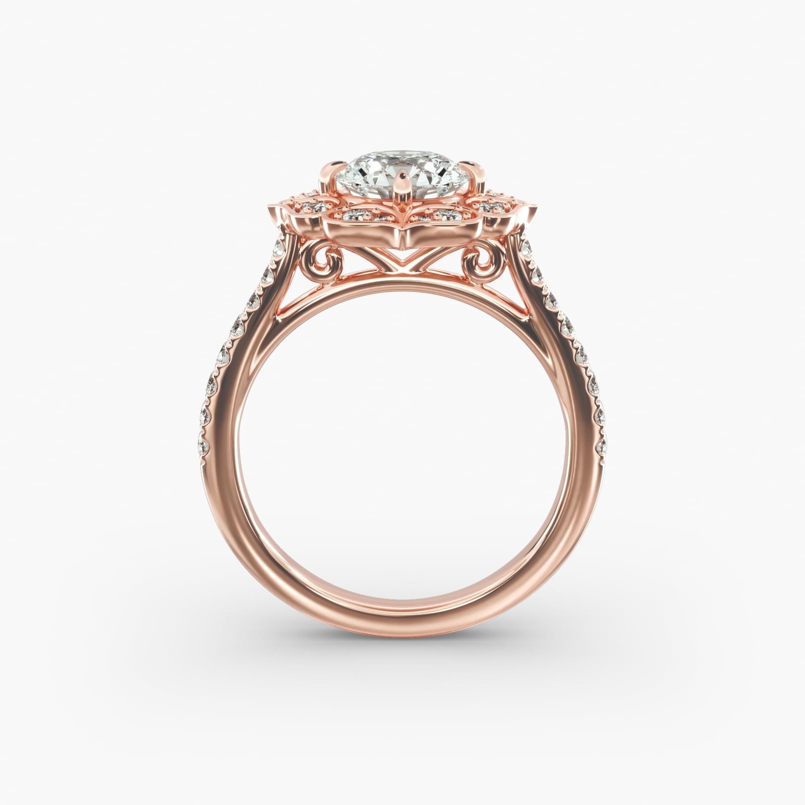 14K Rose Gold Tear Drops Halo Diamond Engagement Ring-18017r14