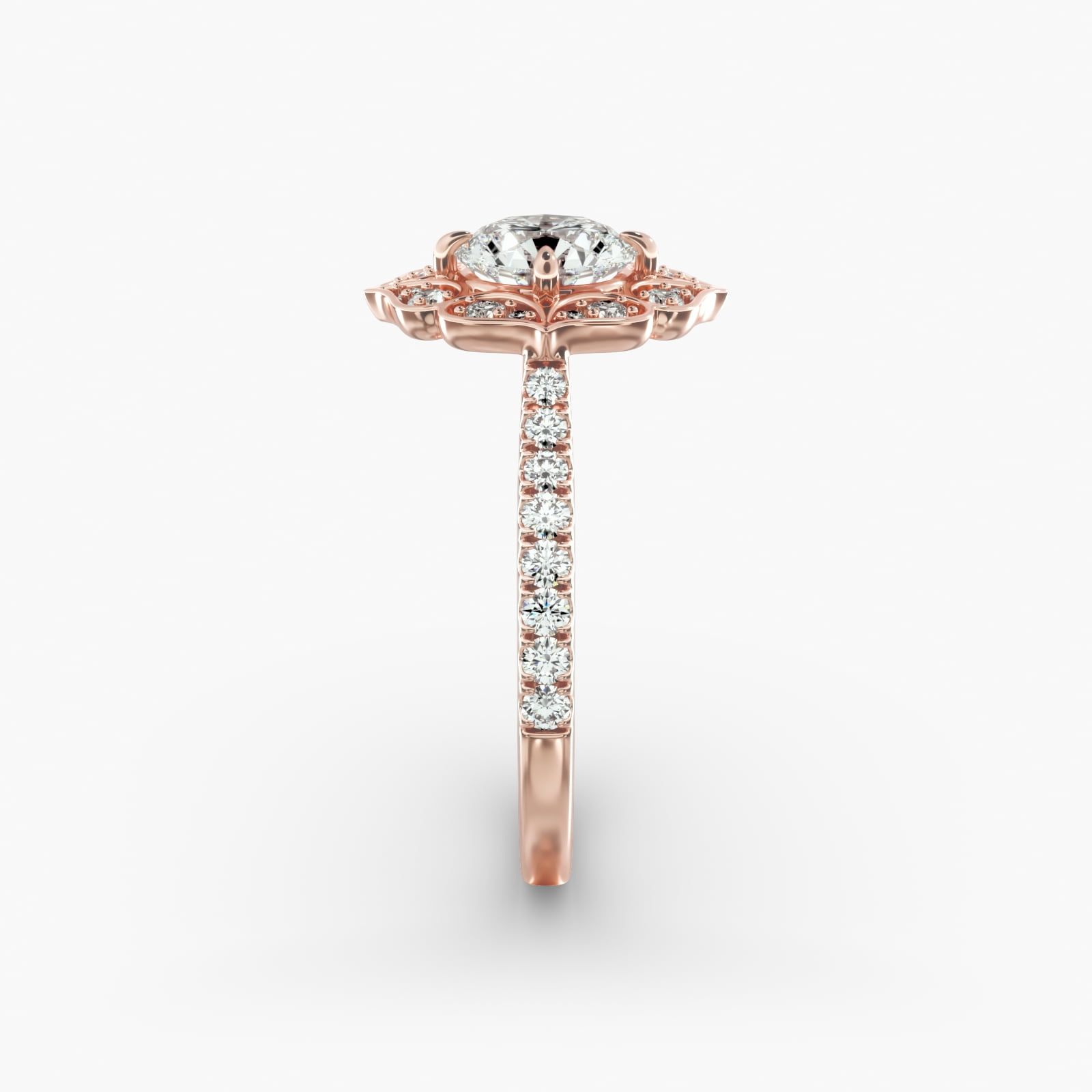 14K Rose Gold Tear Drops Halo Diamond Engagement Ring-18017r14