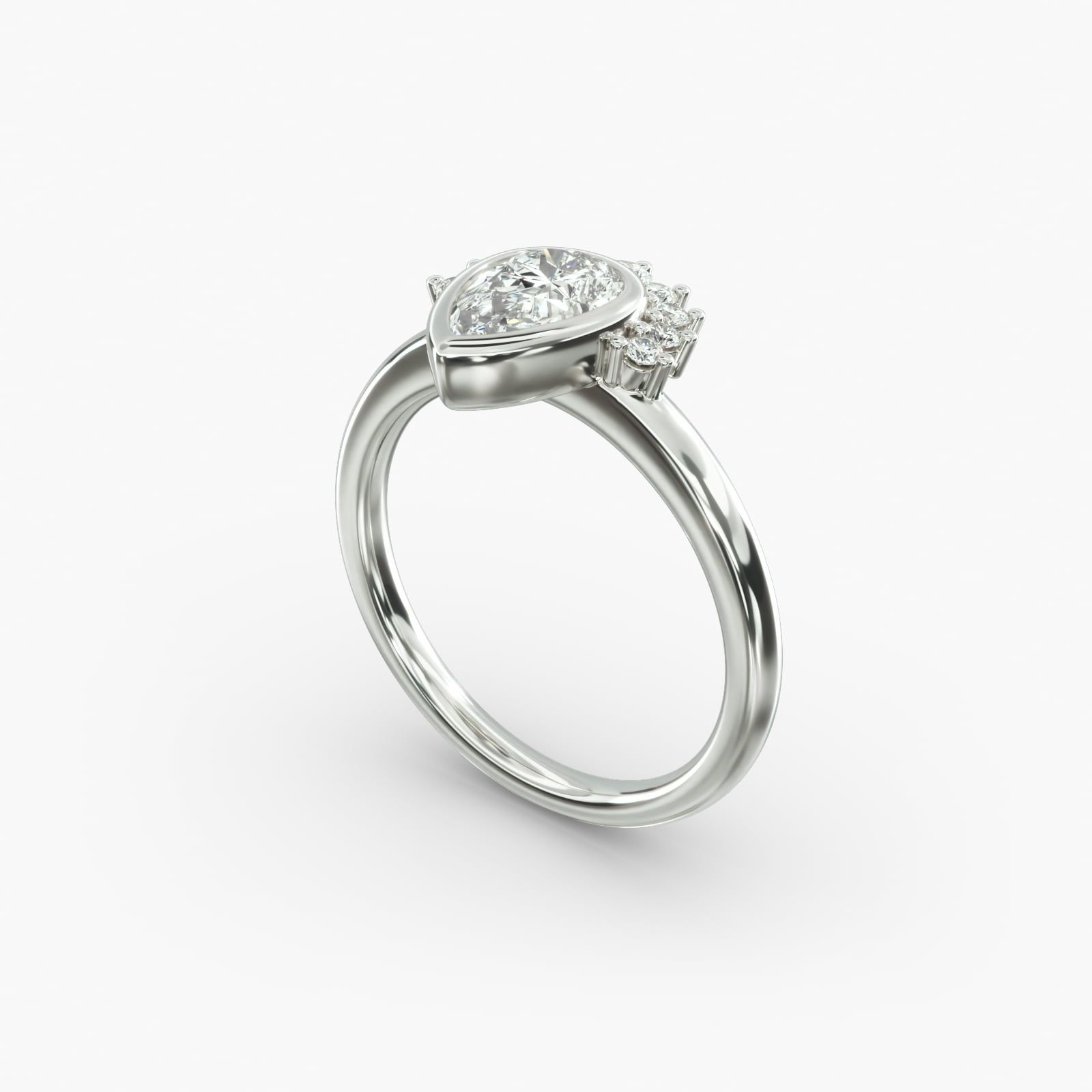 14K White Gold Pear Shape Bezel Set Diamond Tiara Engagement Ring-18021w14