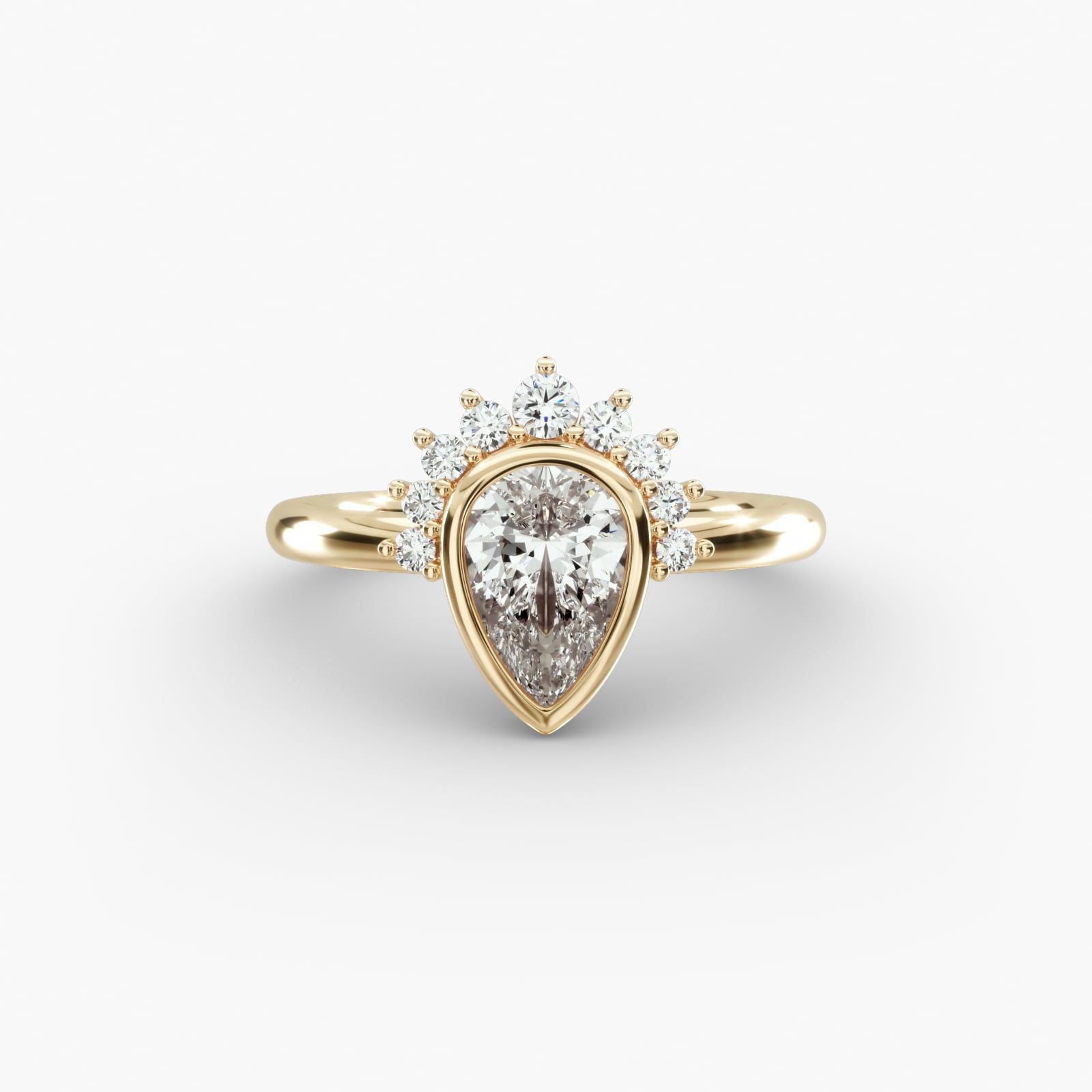 14K Yellow Gold Pear Shape Bezel Set Diamond Tiara Engagement Ring-18021y14