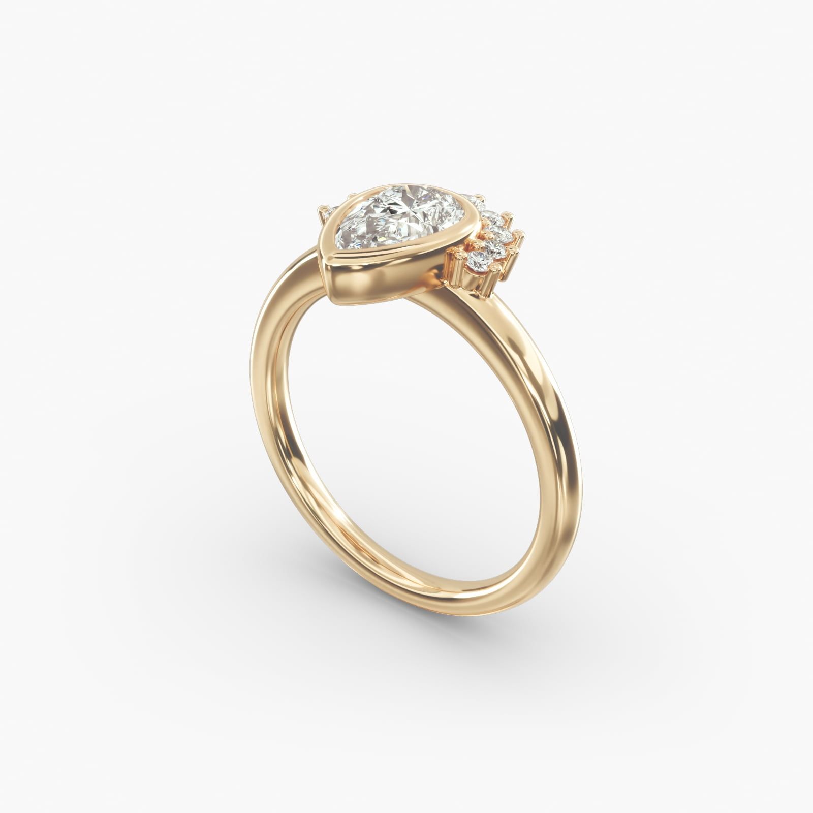 14K Yellow Gold Pear Shape Bezel Set Diamond Tiara Engagement Ring-18021y14