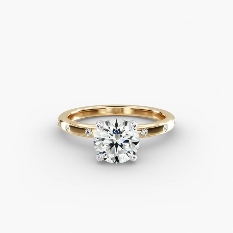 18K Yellow Gold Sleek Accent Diamond Ring-15029y