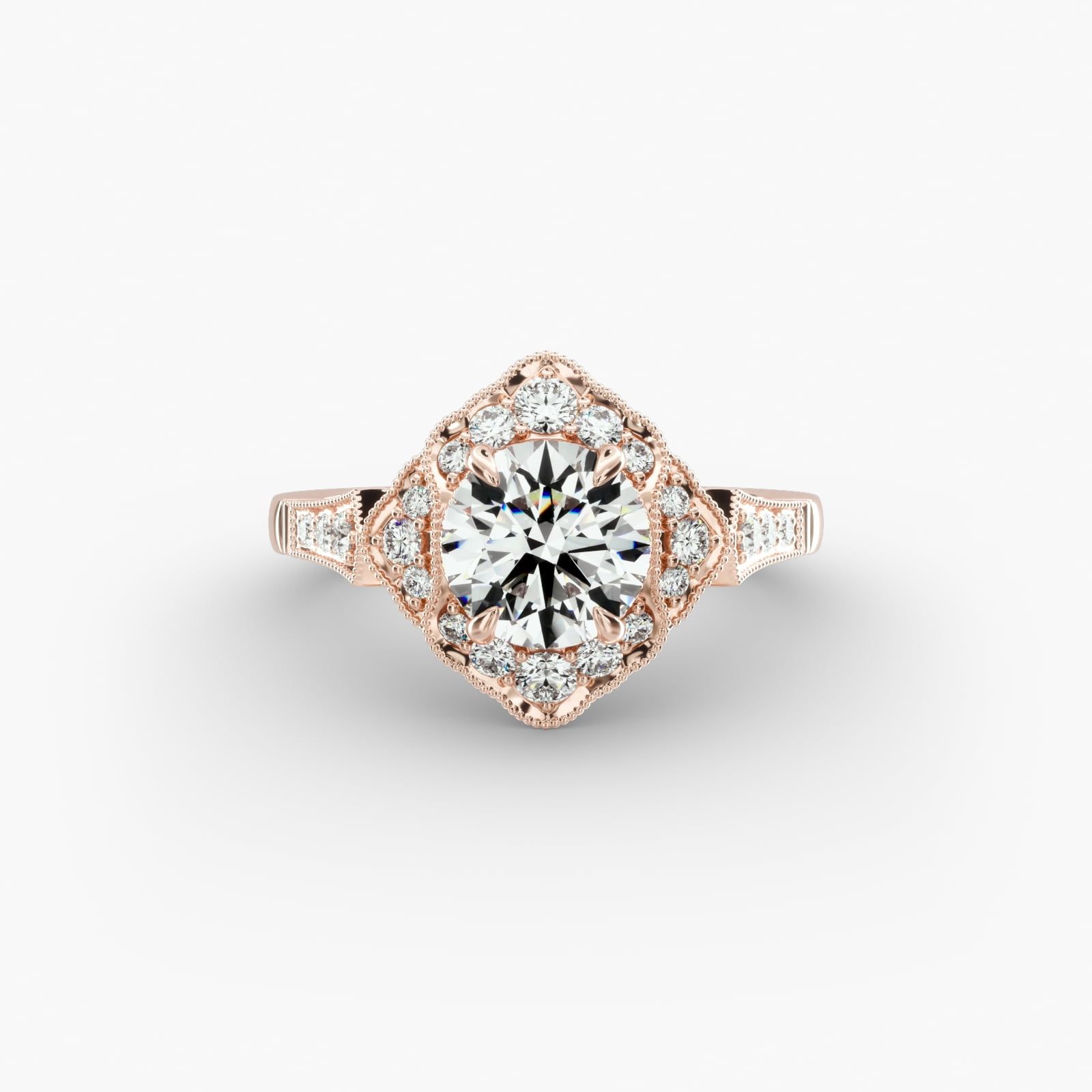 14K Rose Gold Regal Frame Diamond Engagement Ring-18030r14