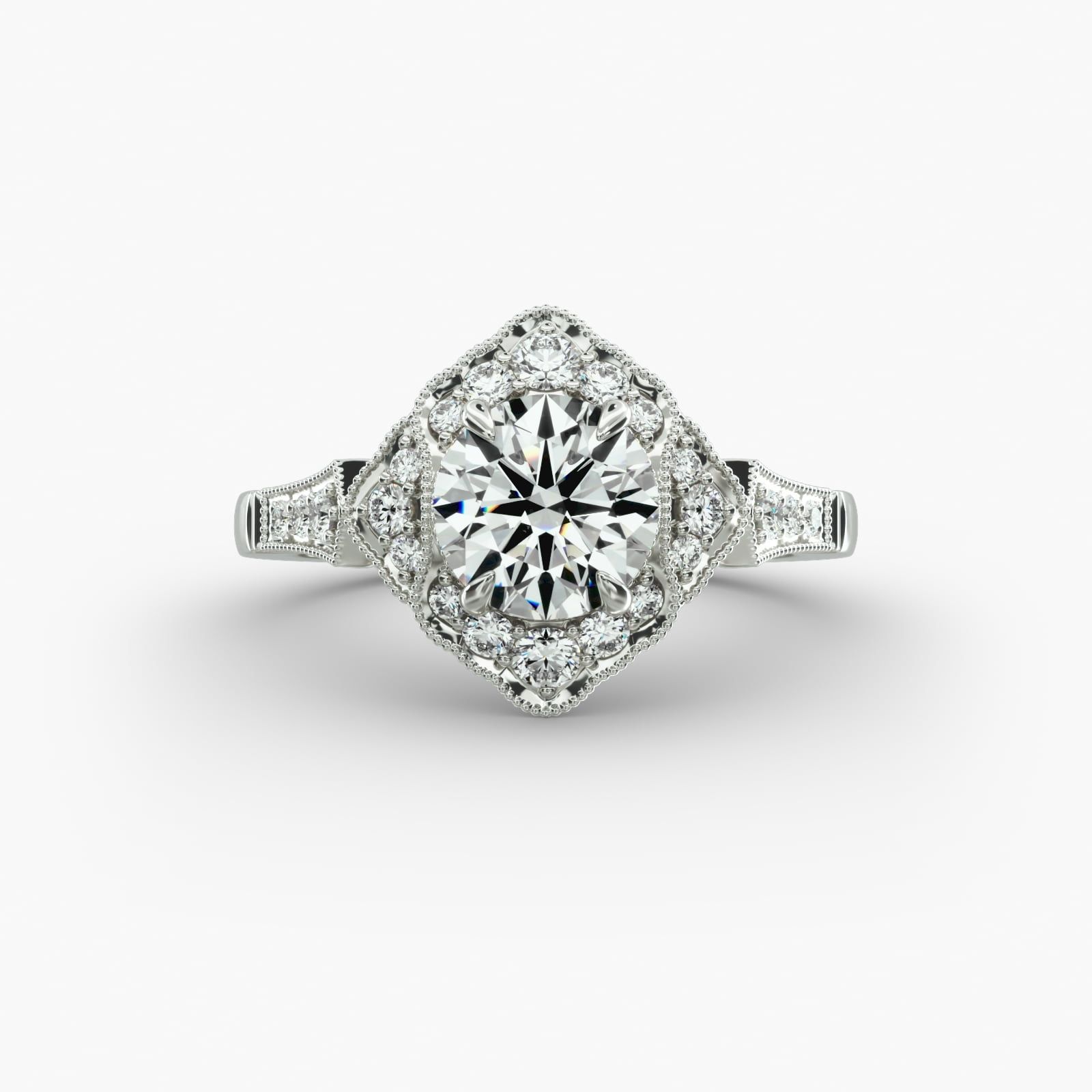Platinum Regal Frame Diamond Engagement Ring-18030p