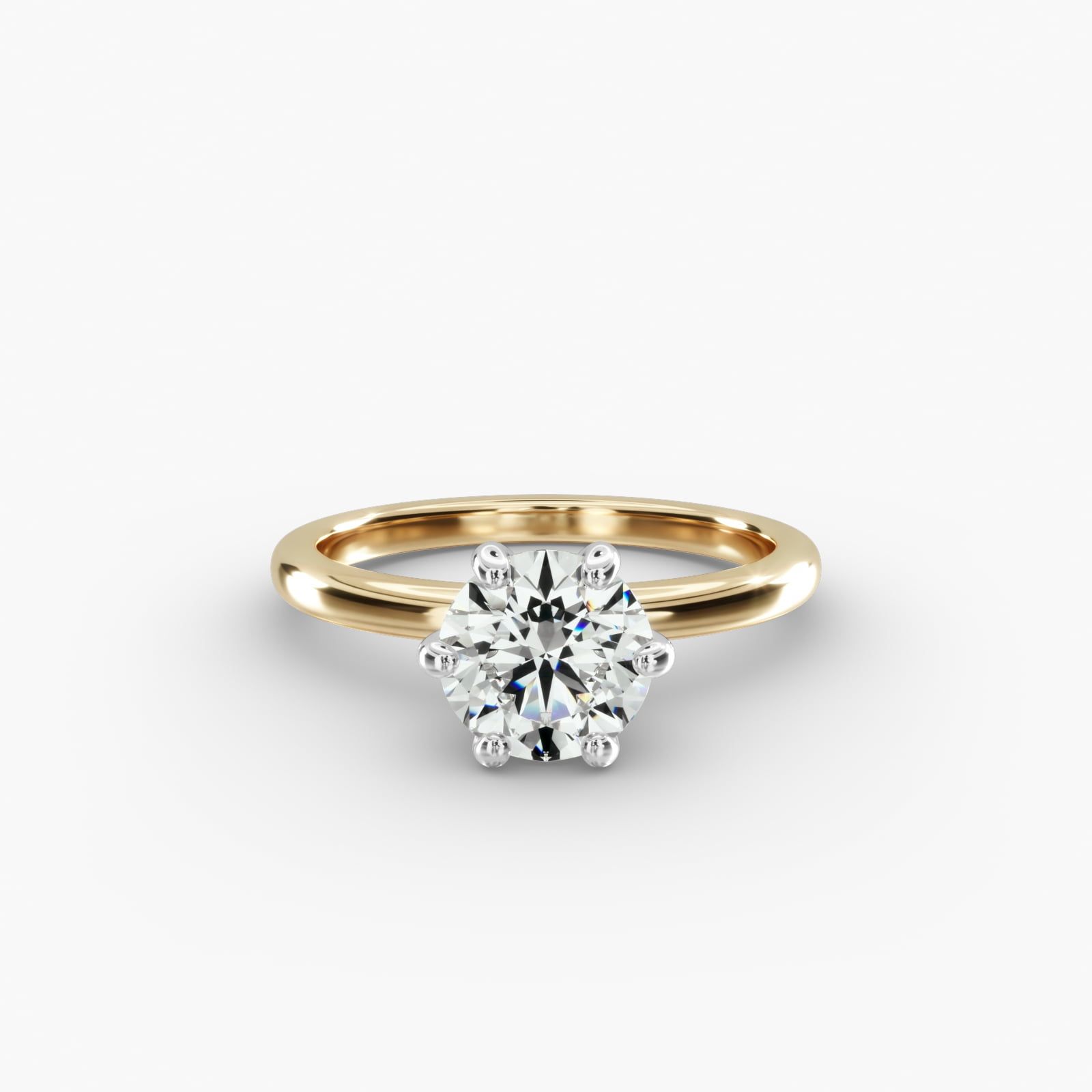 18K Yellow Gold Six Prong Solitaire Engagement Ring-18090y