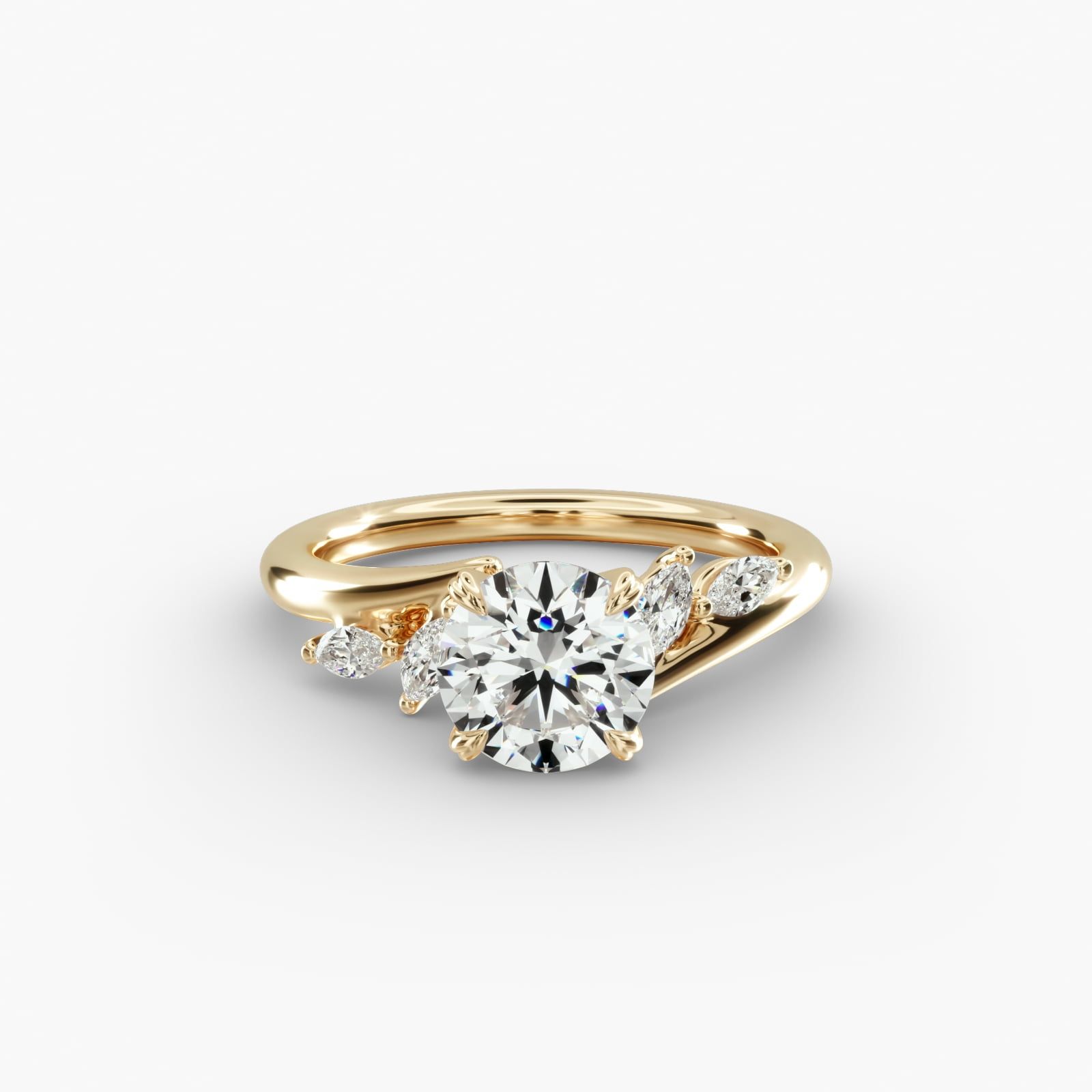 Bypass Marquise Array Engagement Ring in 14K Yellow Gold 1.80mm Width Band Setting Price