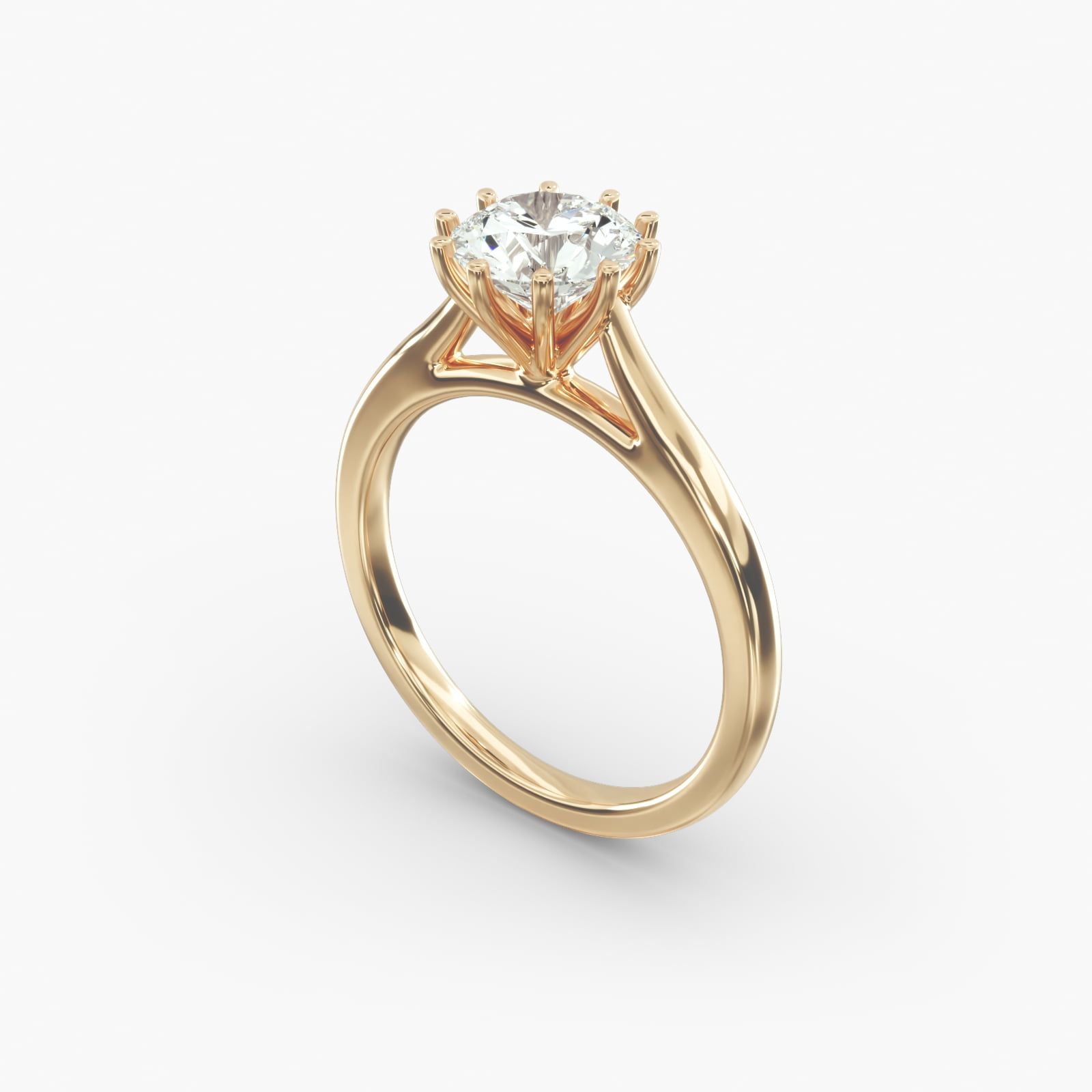 18K Yellow Gold Ten Prong Solitaire Engagement Ring-18099y