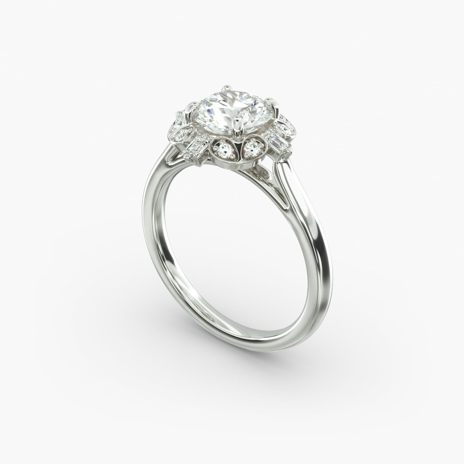 14K White Gold Whimsical Frame Diamond Engagement Ring-18101w14