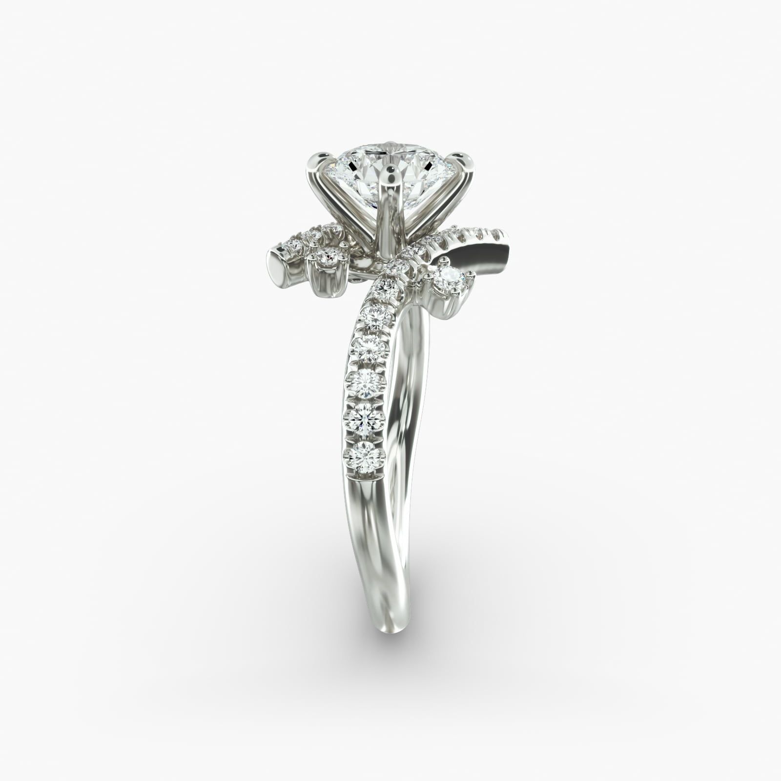 14K White Gold Blossom Tree Diamond Engagement Ring-18104w14