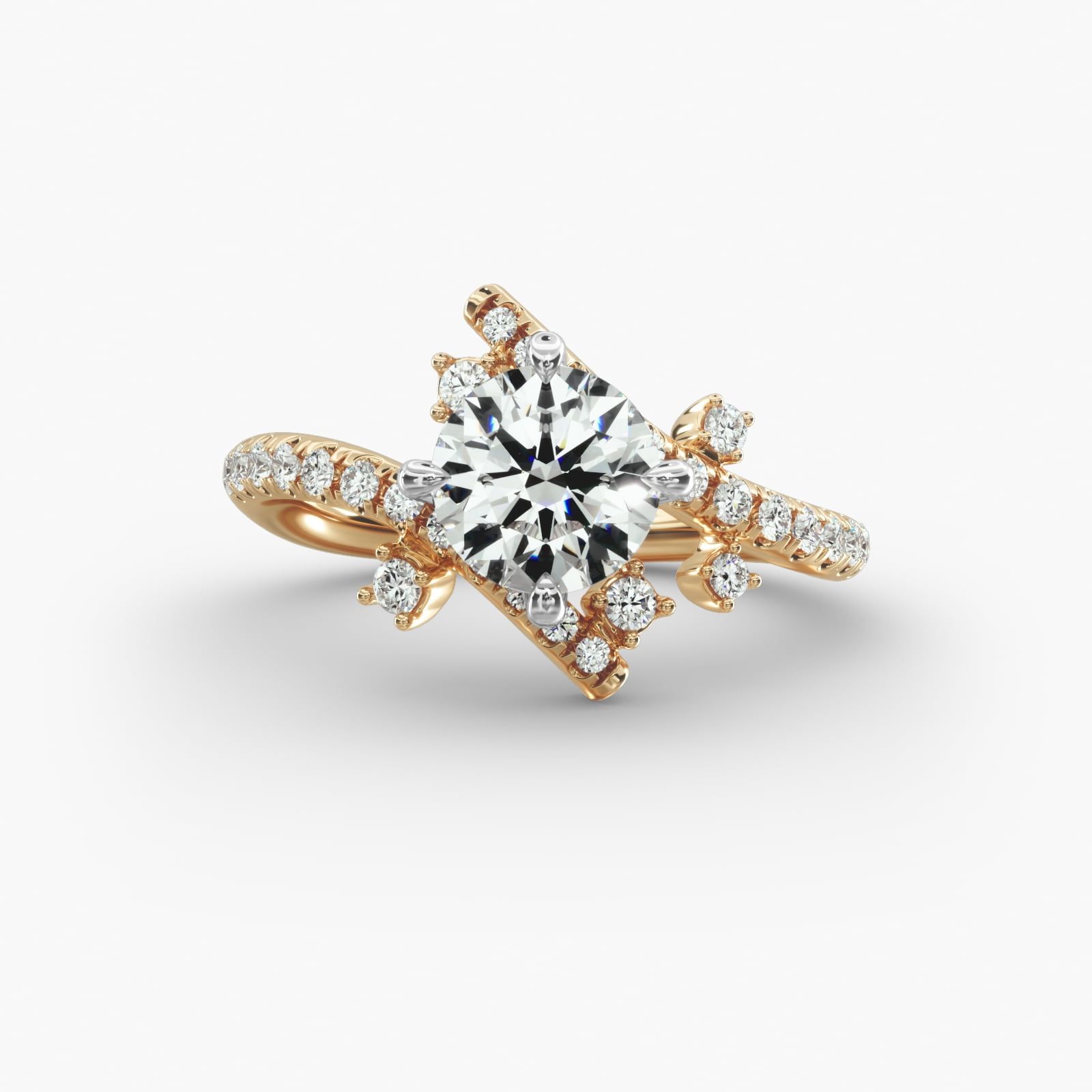 18K Yellow Gold Blossom Tree Diamond Engagement Ring-18104y