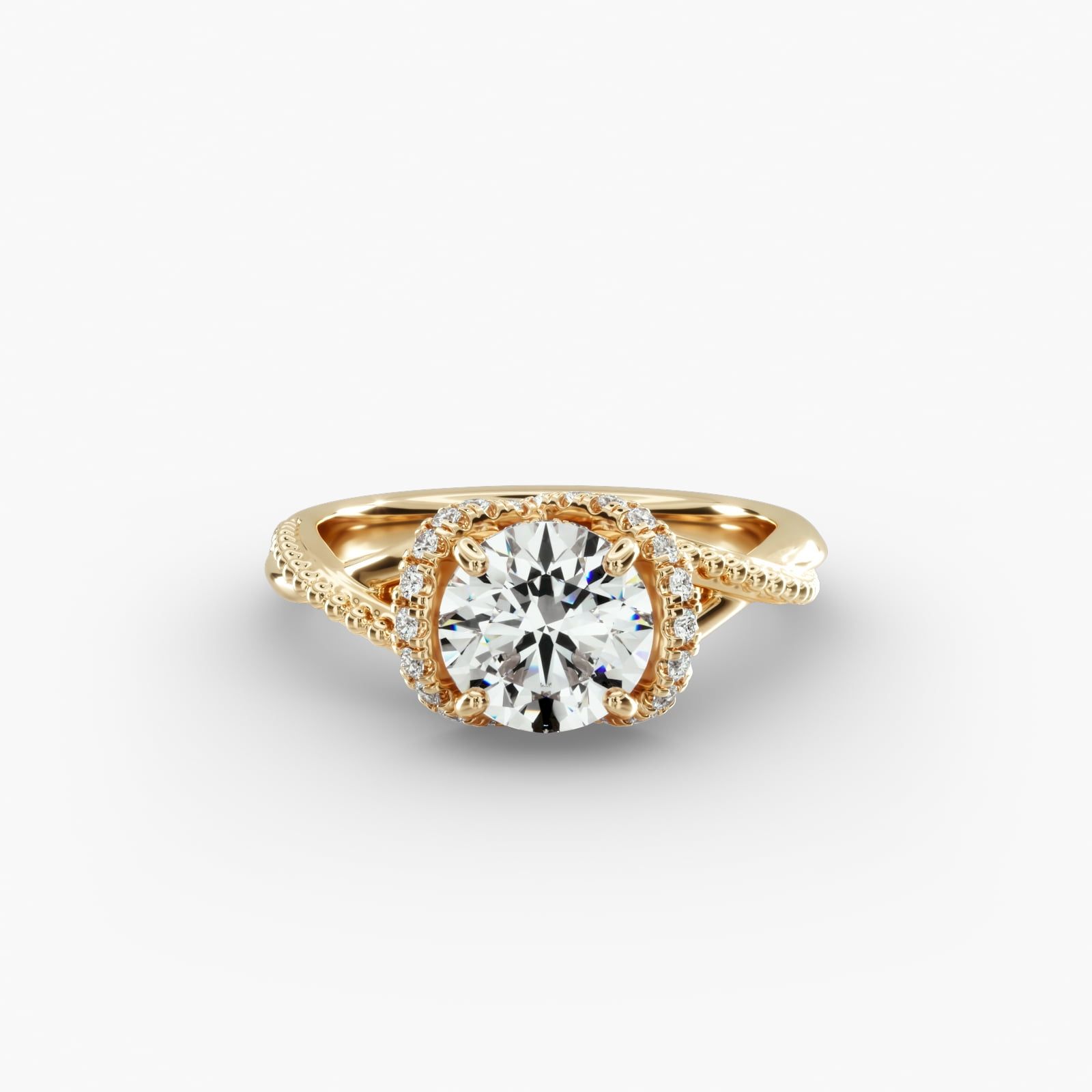 18K Yellow Gold Vintage Ribbon Diamond Engagement Ring-18106y