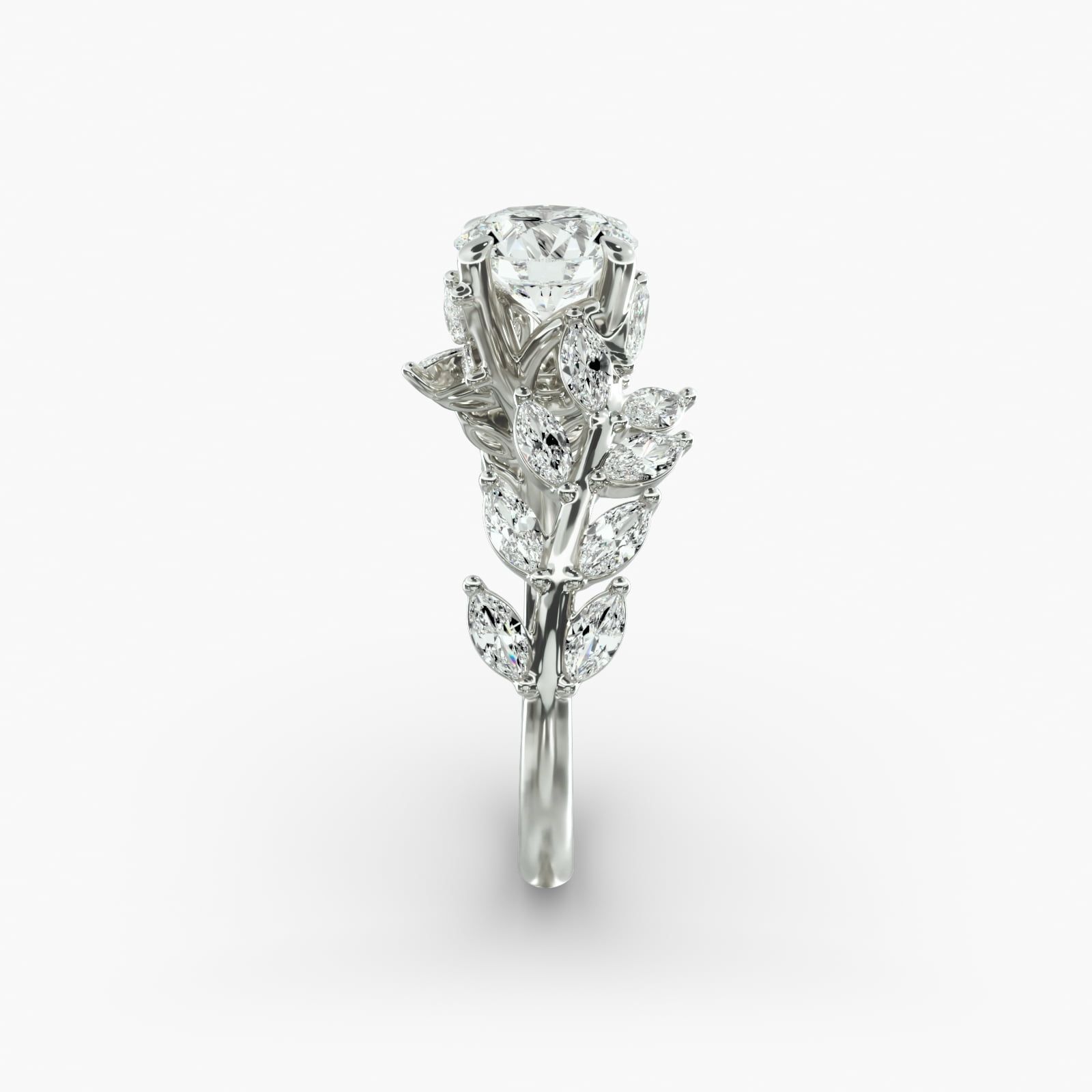 18K White Gold Diamond Vine Engagement Ring-18139w