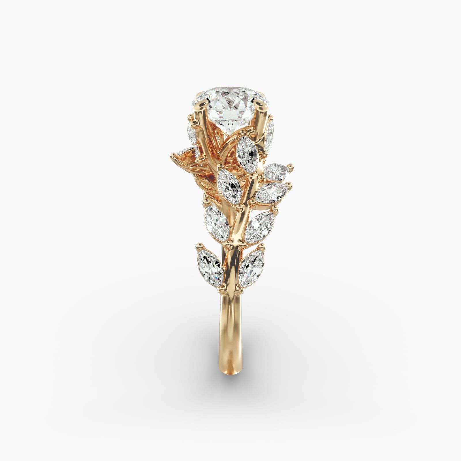 14K Yellow Gold Diamond Vine Engagement Ring-18139y14