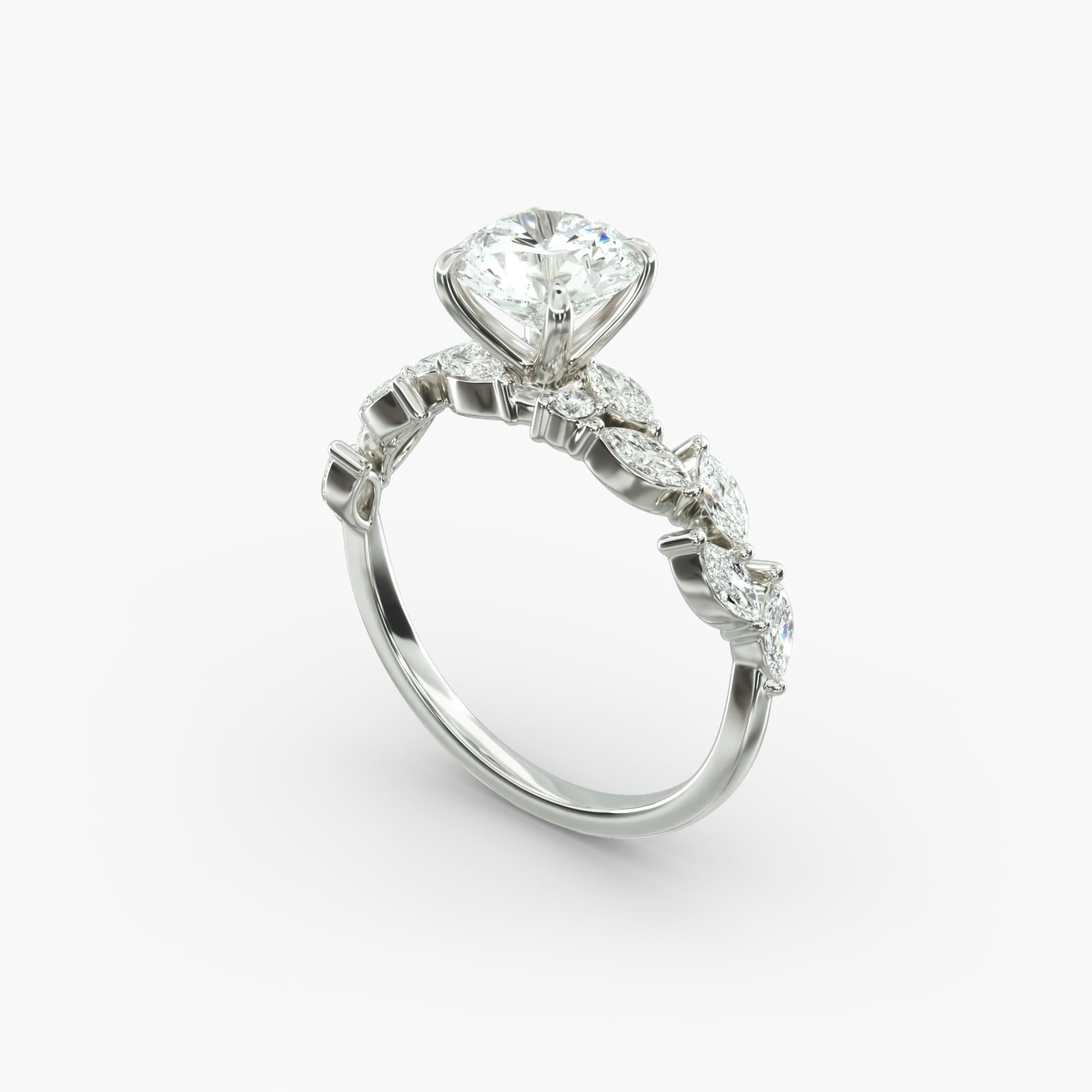 14K White Gold Floral Diamond Vine Engagment Ring-18141w14