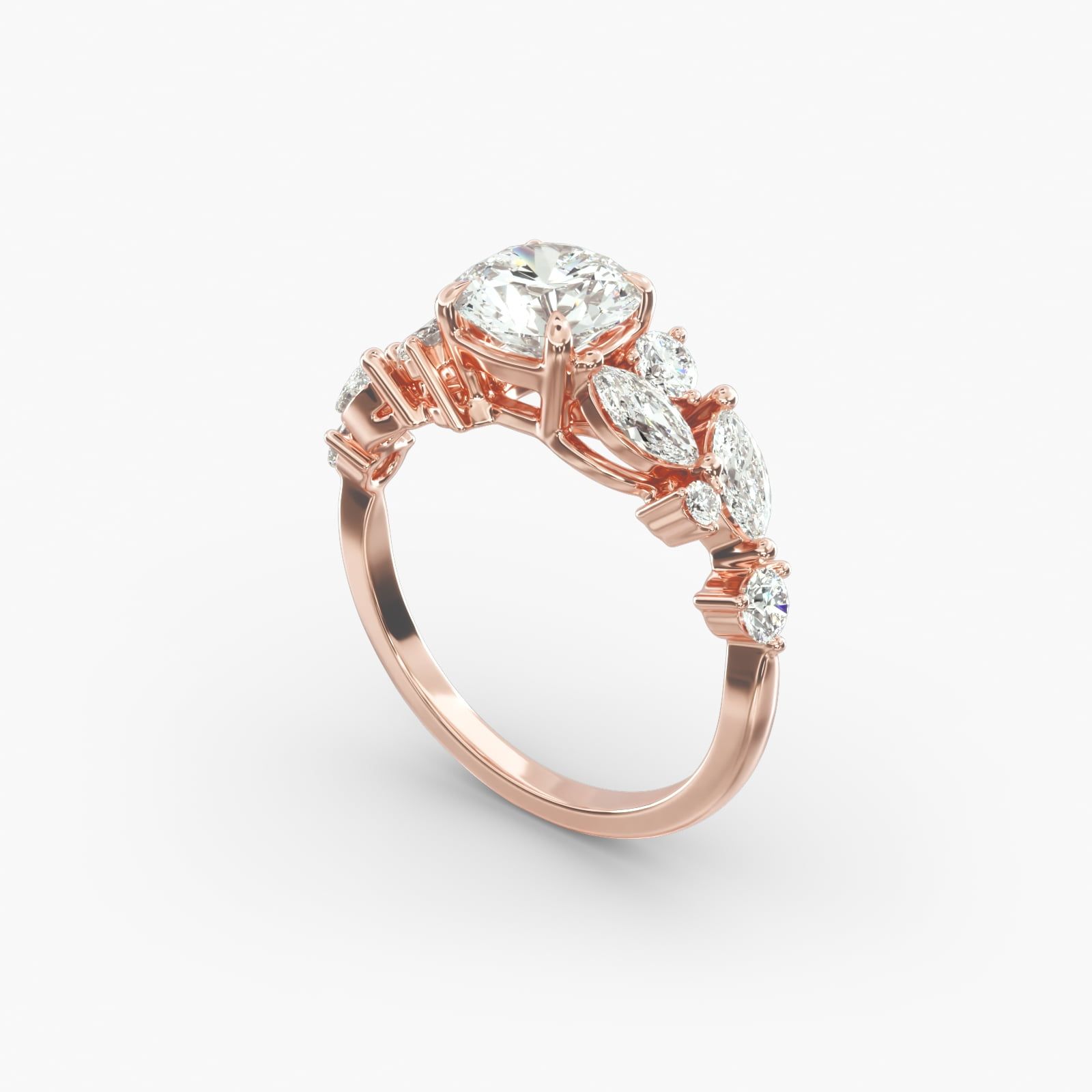 14K Rose Gold Diamond Nest Engagement Ring-18142r14