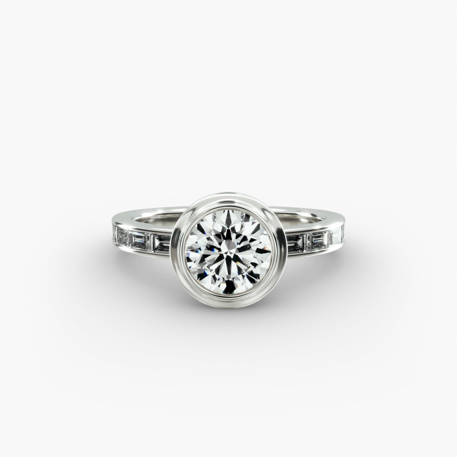 Platinum Baguette Diamond Line Engagement Ring-18143p