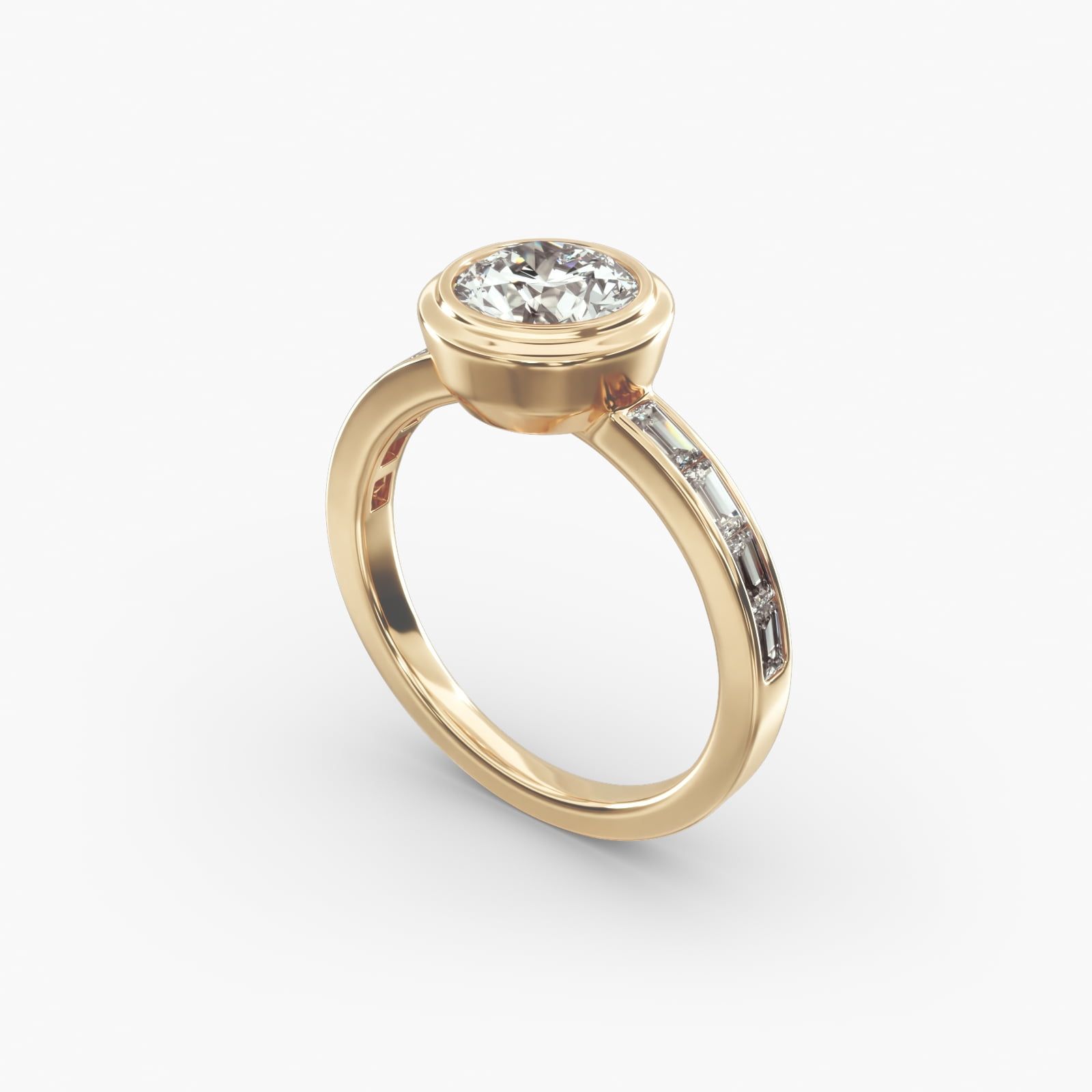 14K Yellow Gold Baguette Diamond Line Engagement Ring-18143y14