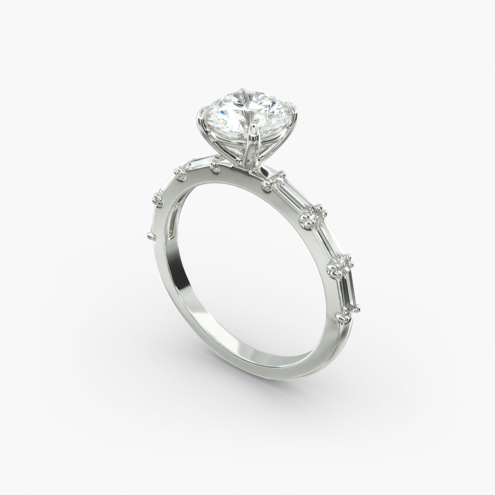 18K White Gold Floating Diamond Line Engagement Ring-18147w
