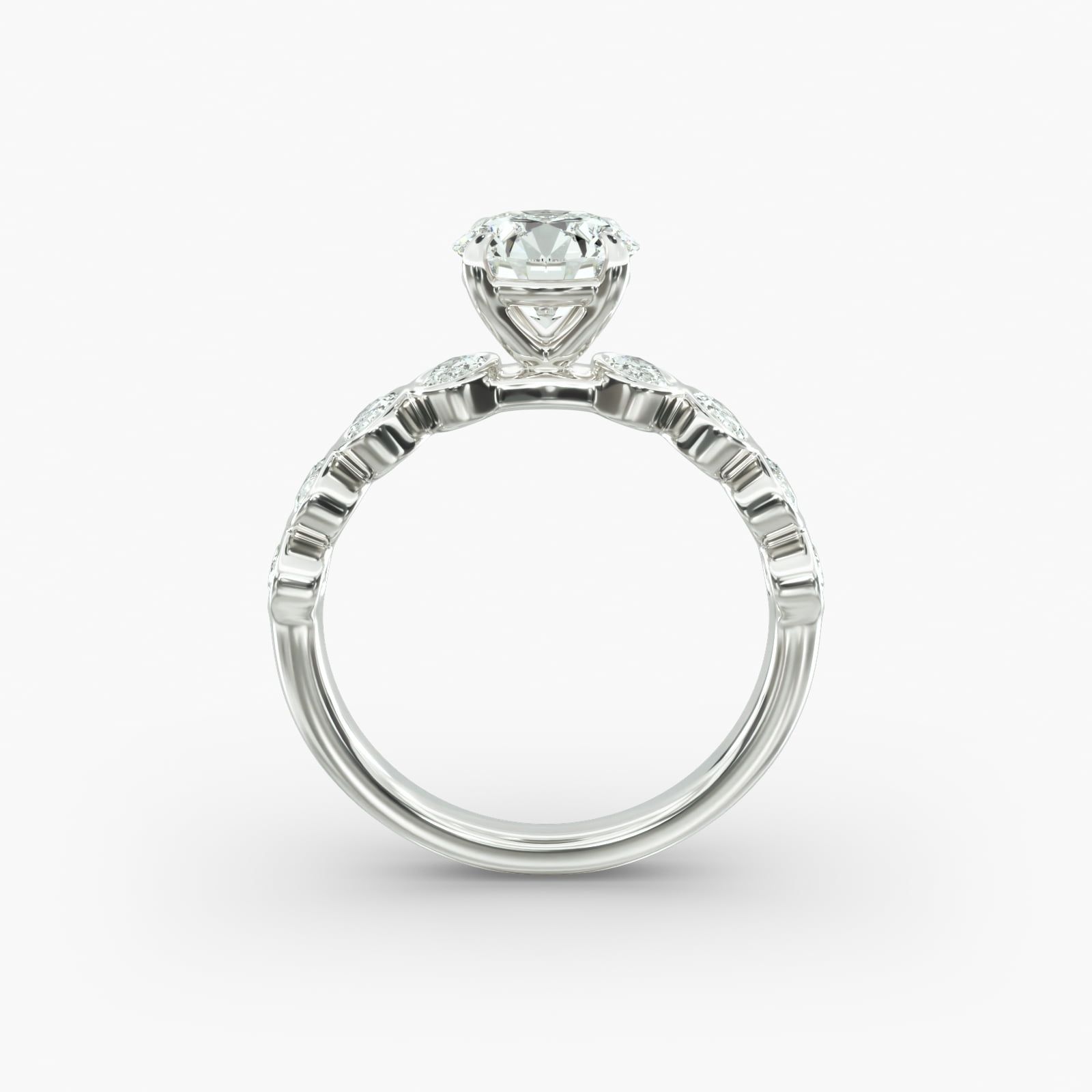 14K White Gold Bezel Set Oval Diamond Engagement Ring-18154w14