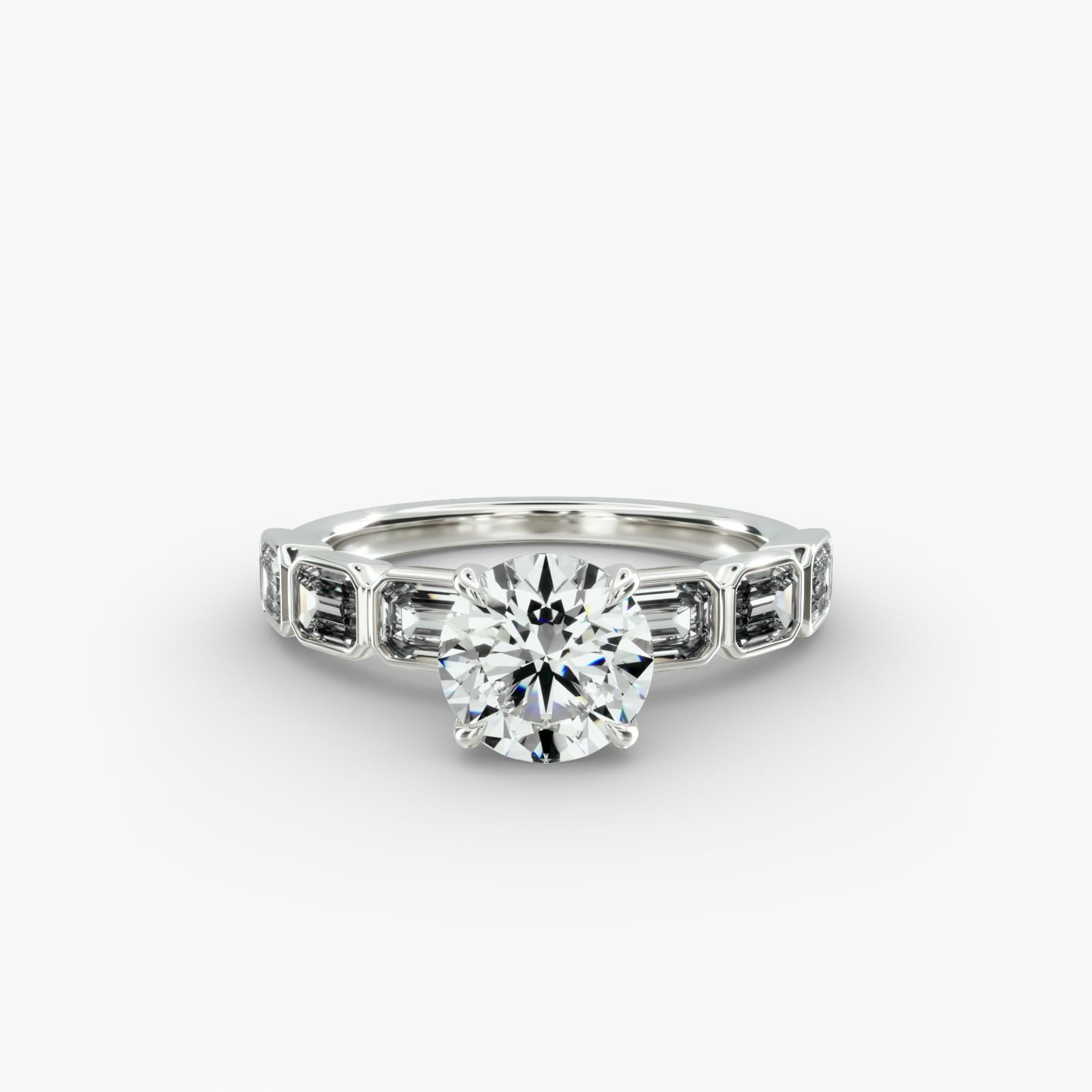 14K White Gold Bezel Set Emerald Cut Diamond Engagement Ring-18156w14