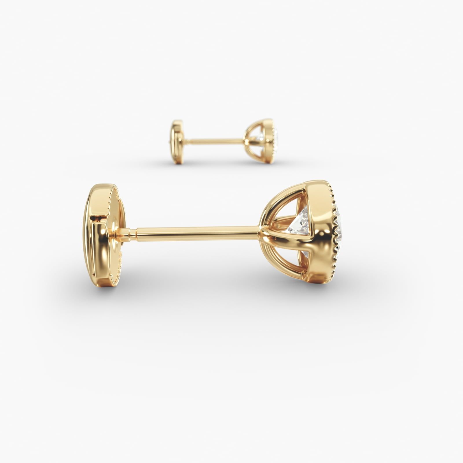 18K Yellow Gold Milgrain Bezel Diamond Stud Earrings (Mounting)-37567mnty