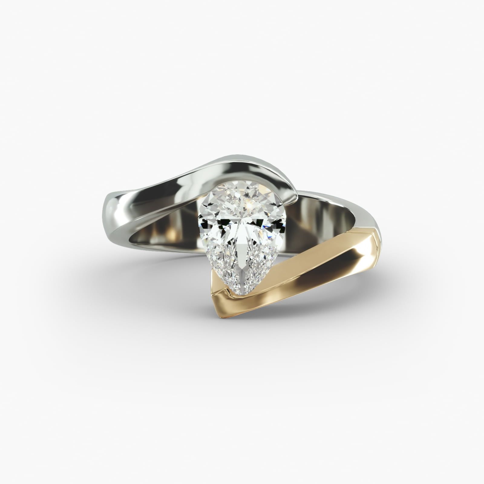 14K Two-Tone White and Yellow Gold Pear Shaped Swirl Tension Setting ...