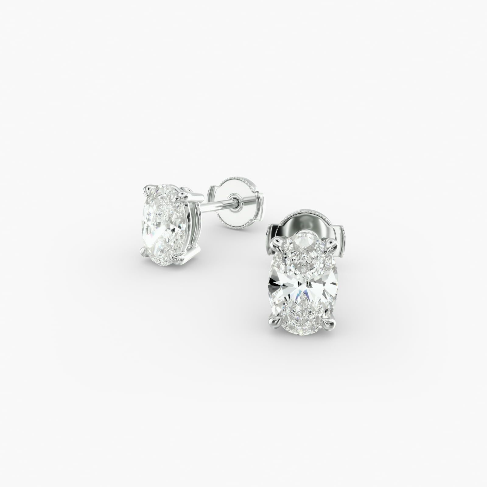 18K White Gold Oval Shape Diamond Stud Earrings (Mounting)-89004w